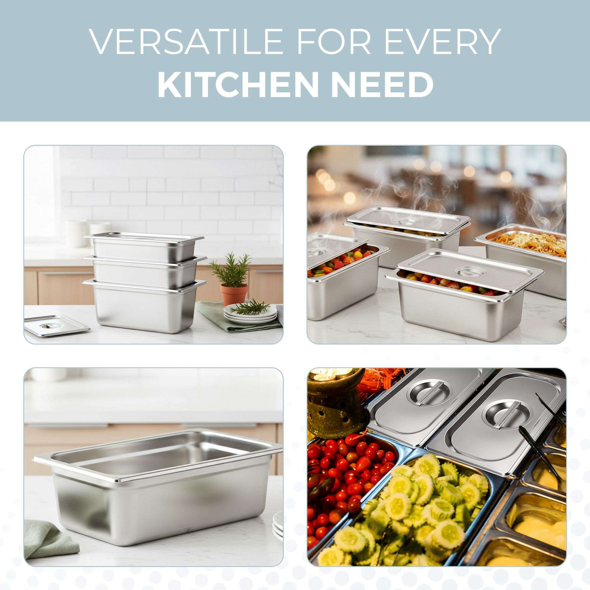 ALPHA LIVING 4 Pack Stainless Steel Steam Table Pans with Lids 6 inch ...