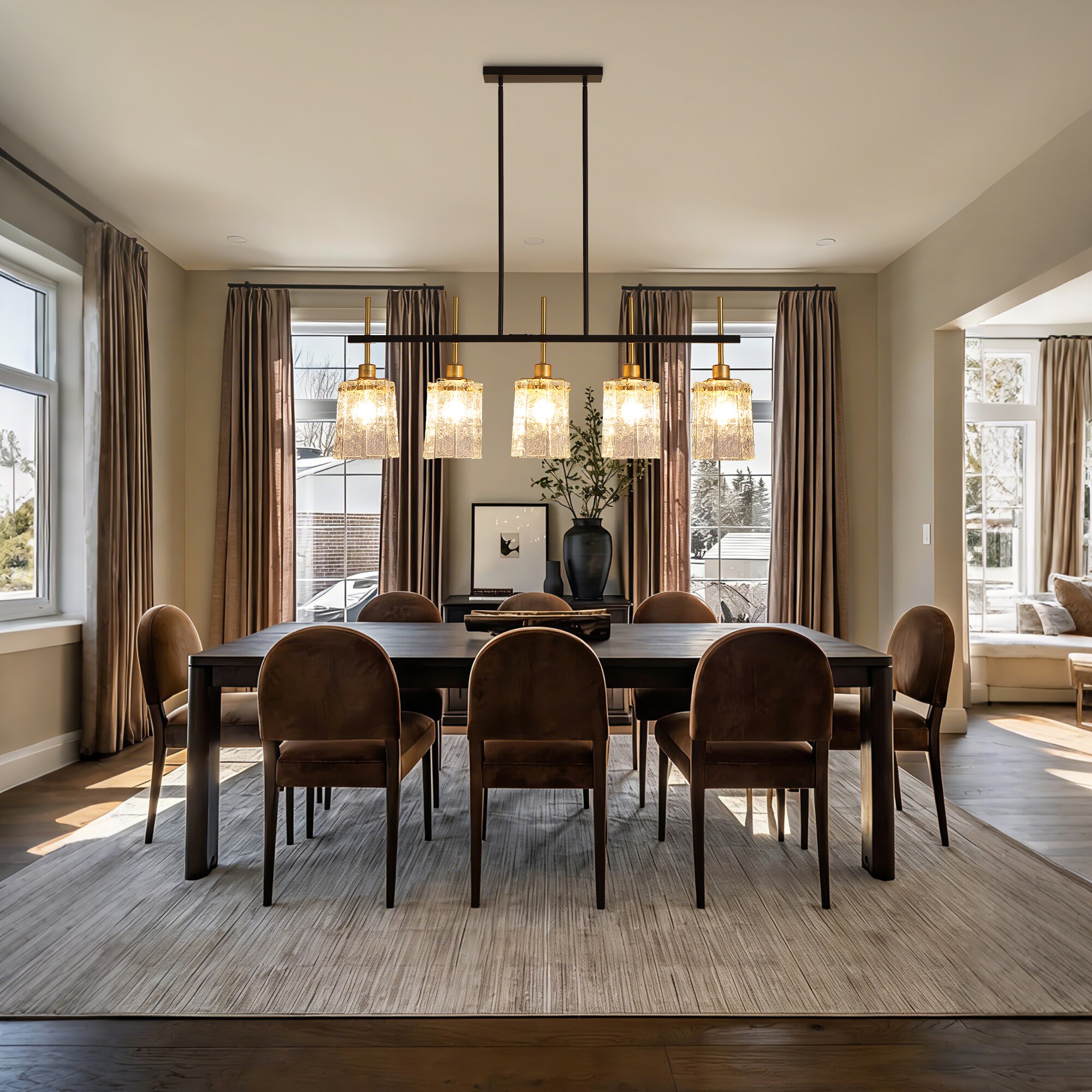 DIKAIDA Modern 5-Light Linear Chandelier Textured Glass Pendant Light ...