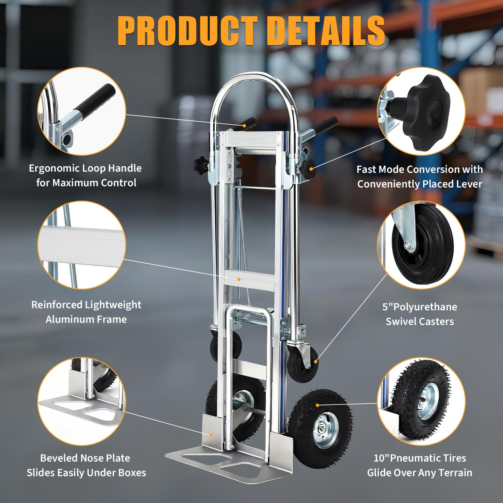 Garvee 3 in 1 Aluminum Folding Hand Truck 550 LBS Capacity Convertible ...
