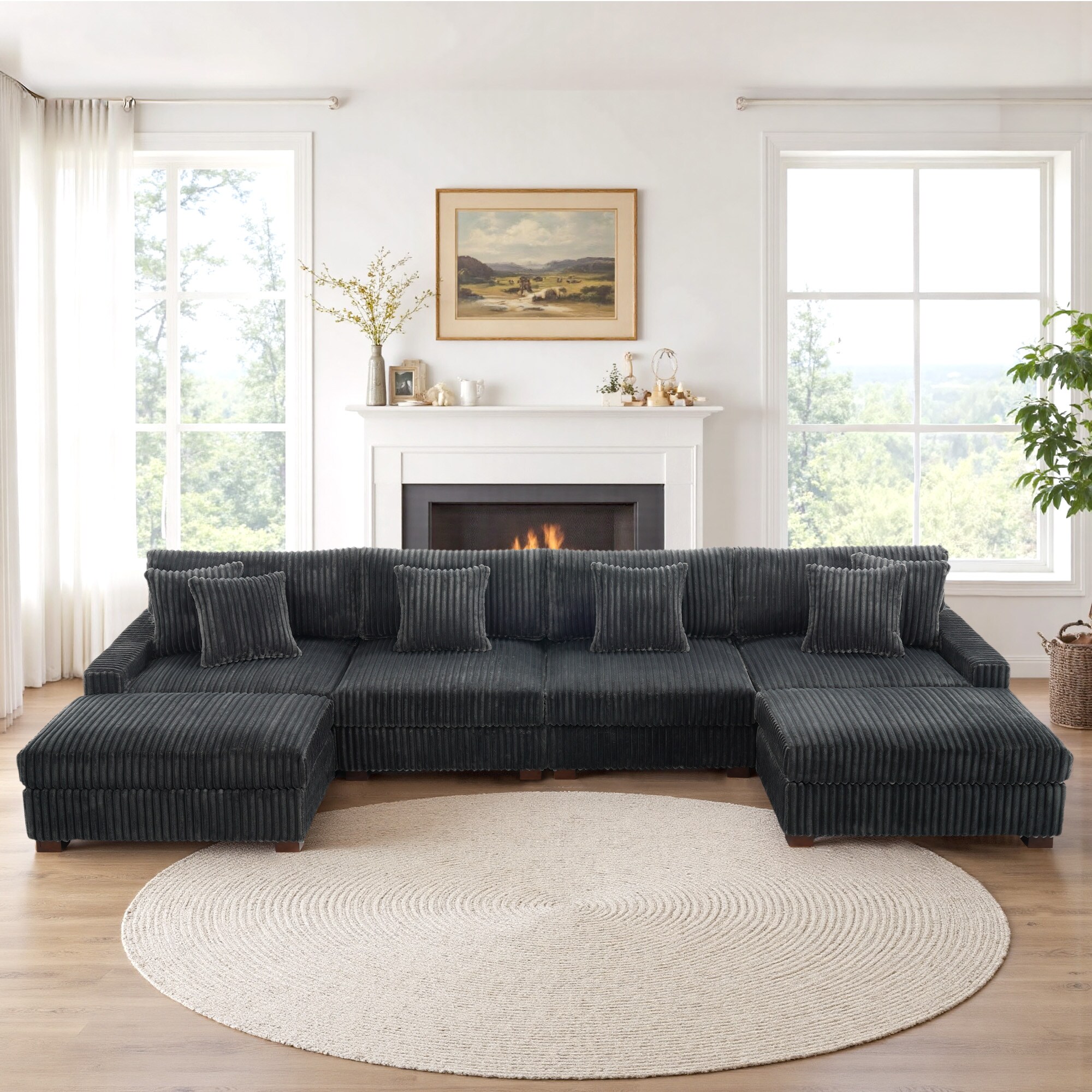 Dreamsidea Sectional Sofa 150-in W U shaped 6-Seaters Modular Sofa with ...