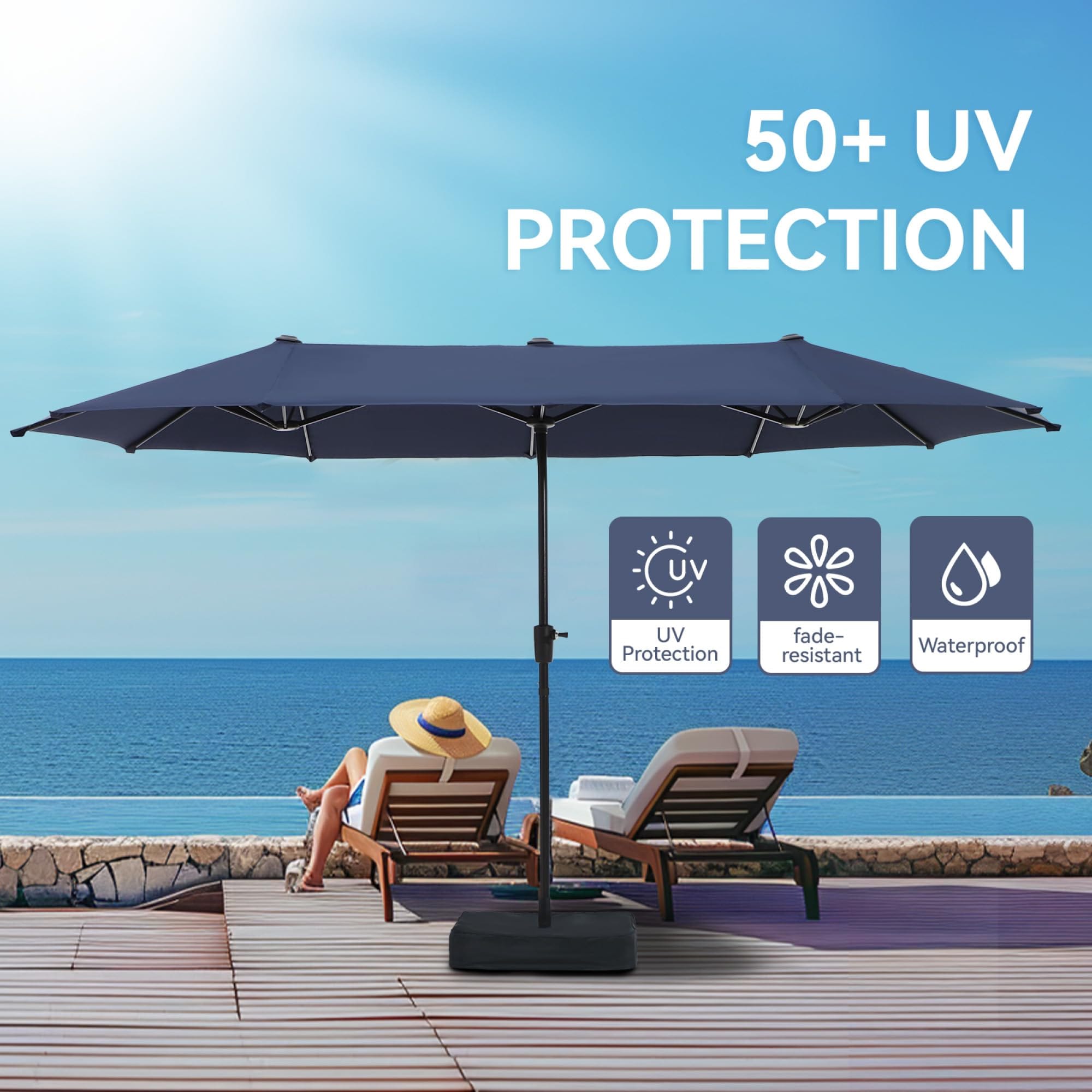 Misopily 13 ft Rectangle Patio Umbrella Double Sided Outdoor Table ...