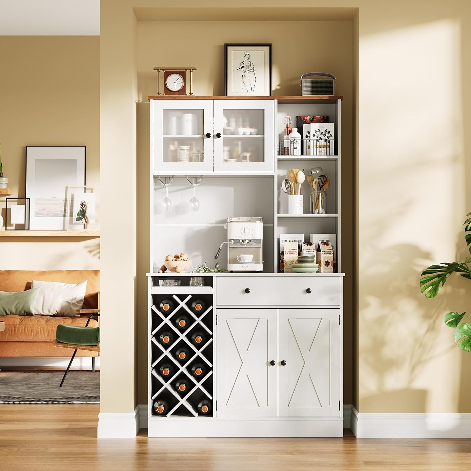 IdealHouse Wine Coffee Bar Cabinet with Storage Hutch Tall Liquor ...