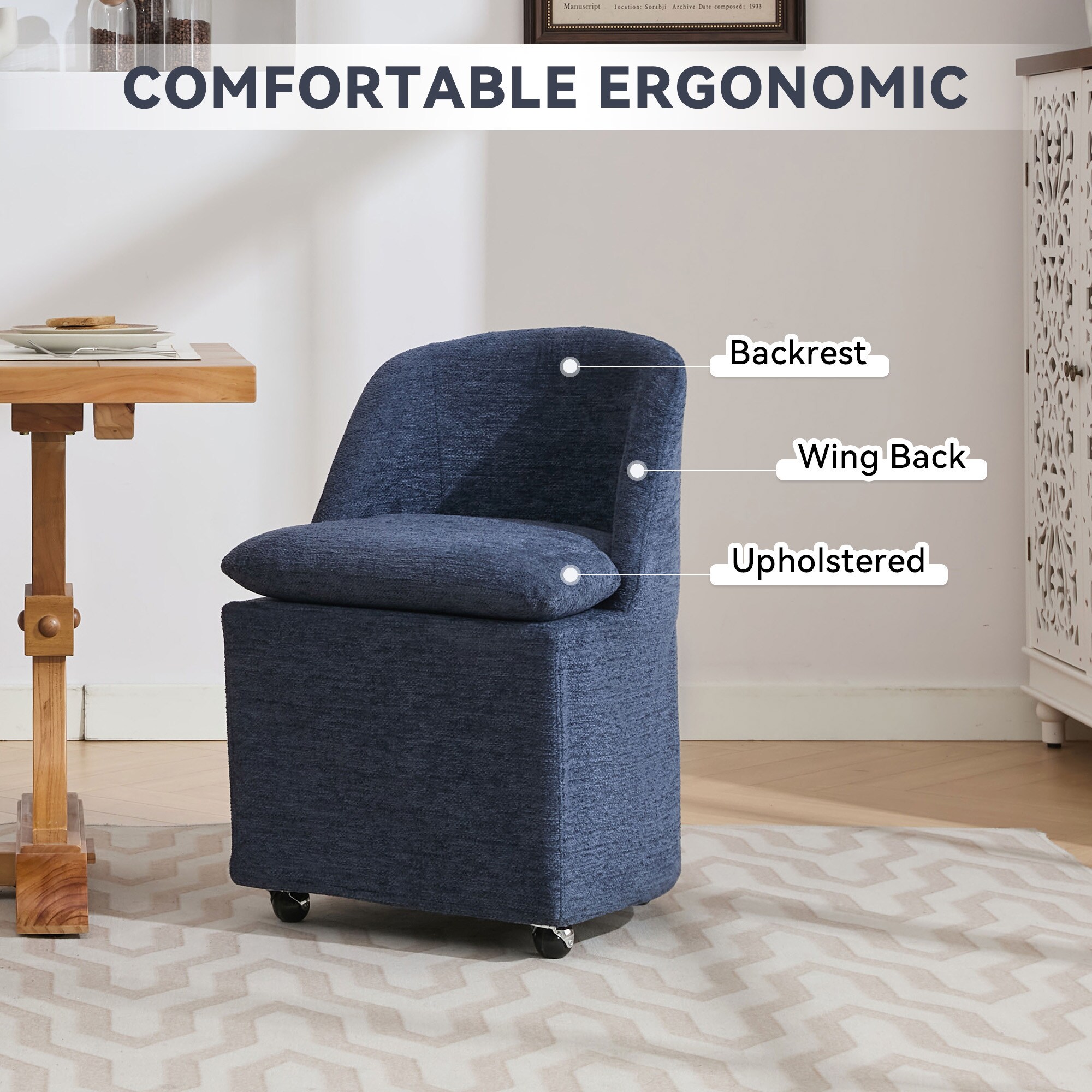 REIBII Set of 2 Modern Minimalist PU Leather Dining Chairs Ergonomic ...