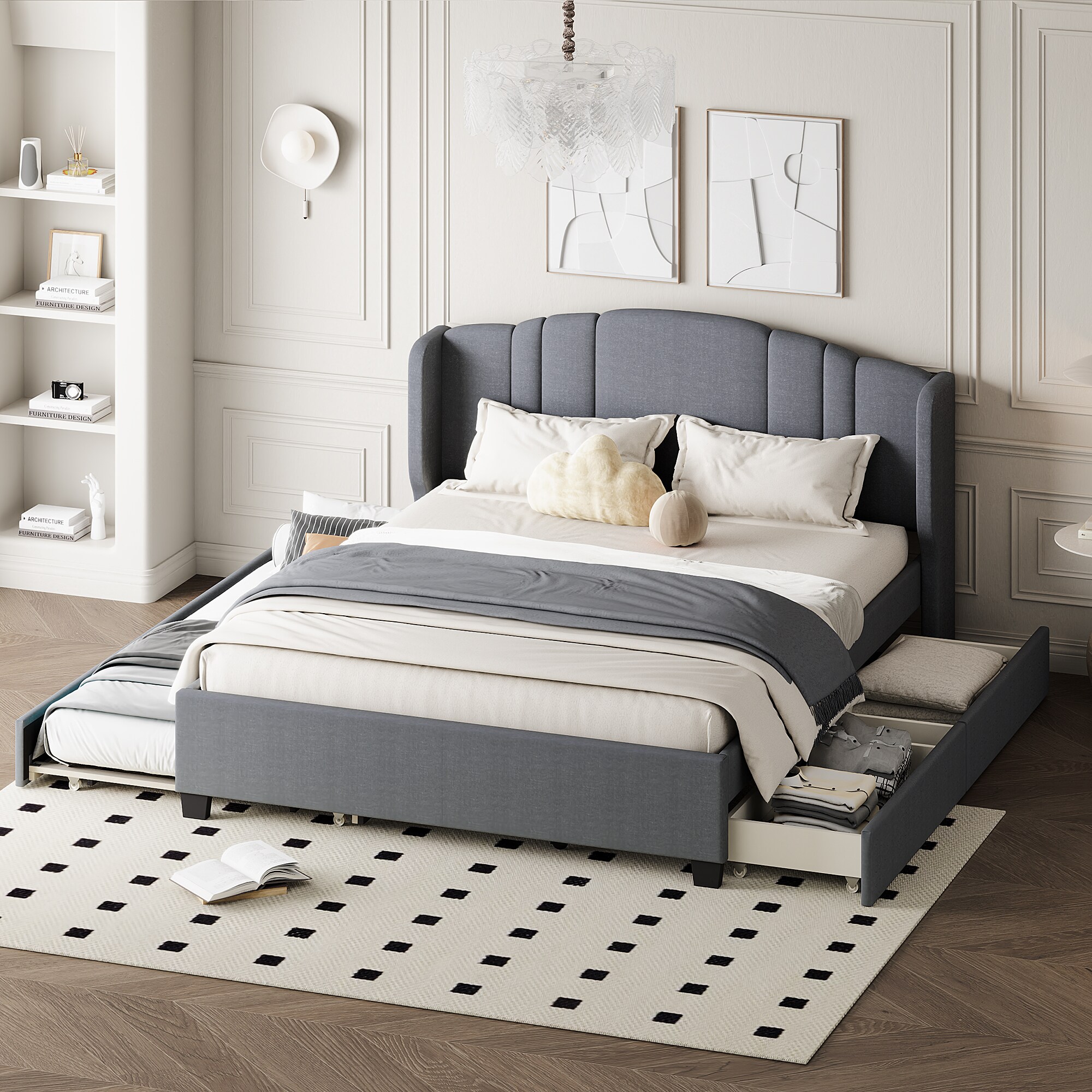 ModernLuxe Queen gray Platform Bed with Headboard in the Beds ...