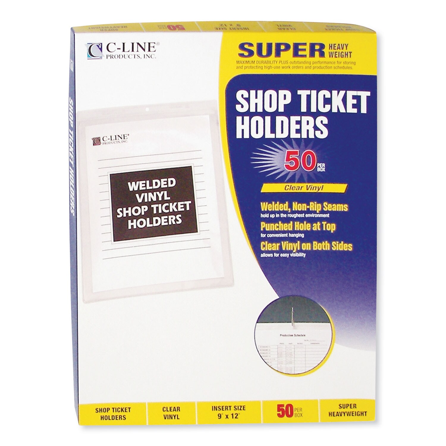 C-Line Clear Vinyl Shop Ticket Holders Super Heavy Duty Top Load 9 x 12 ...
