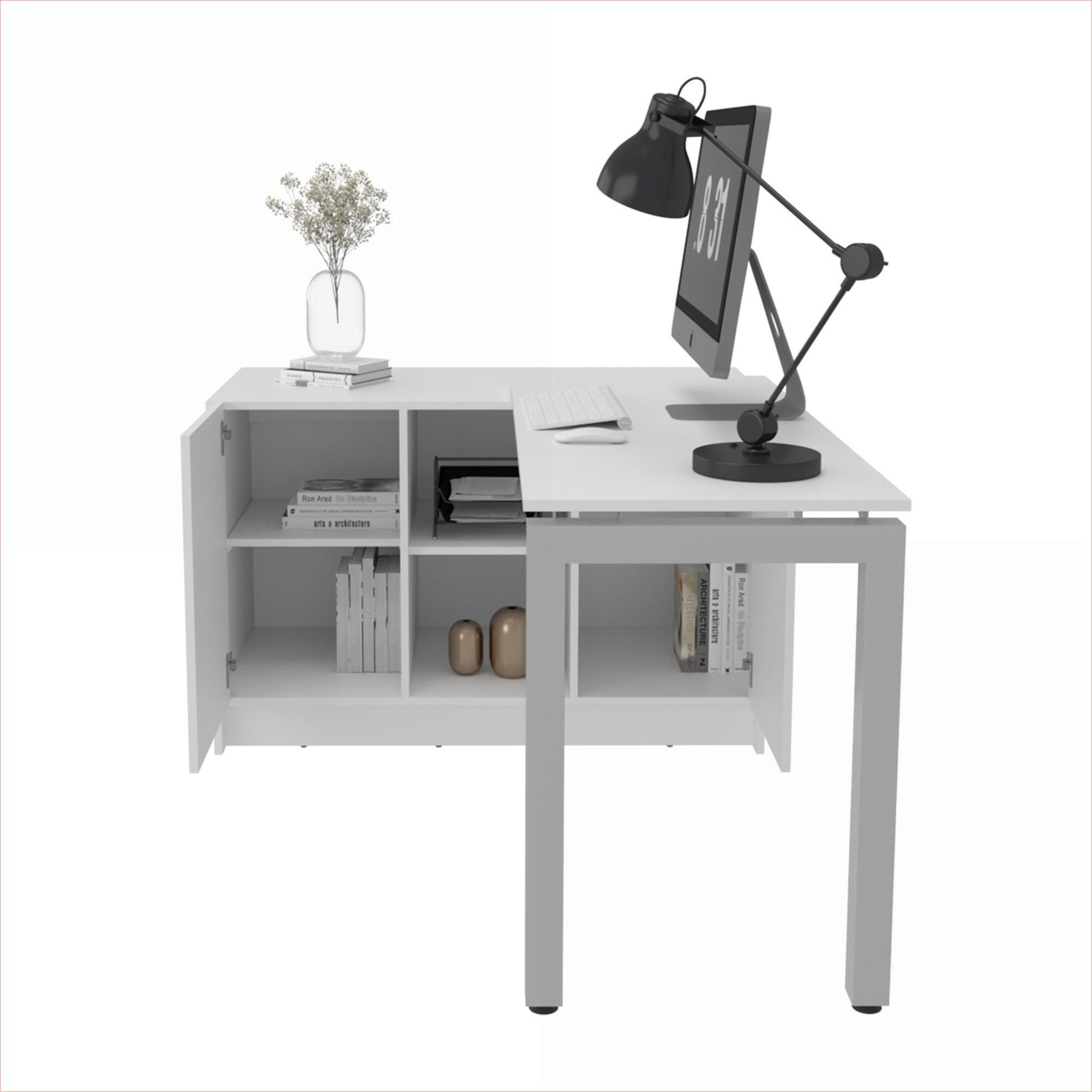 Watnature Adjustable Rotating Workstation Desk White Finish Two-Way ...