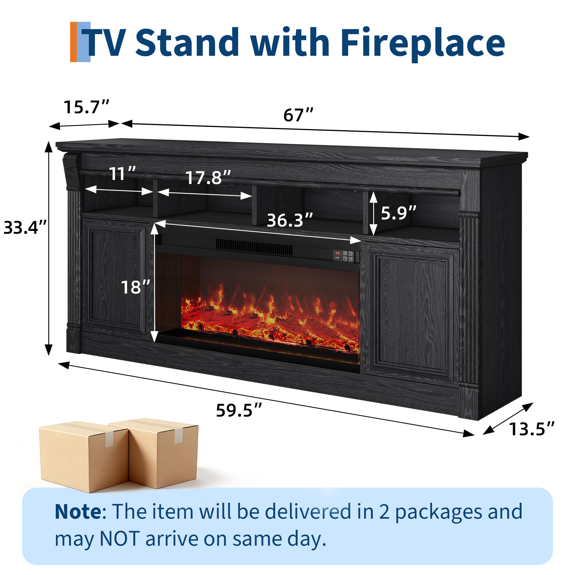 GarveeLife 68-in Fireplace TV Stand for 75-in TVs Built in 36-in ...