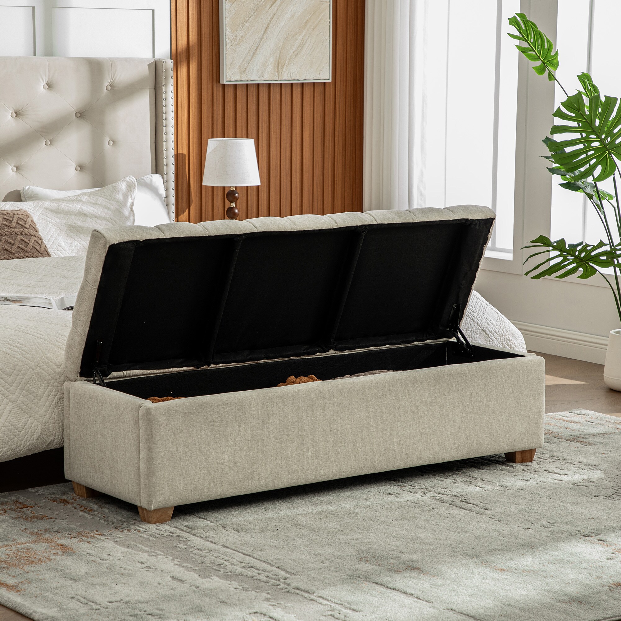 LUXEYARD 60.2 inch Wide Chenille Upholstered Storage End of Bed Bench ...