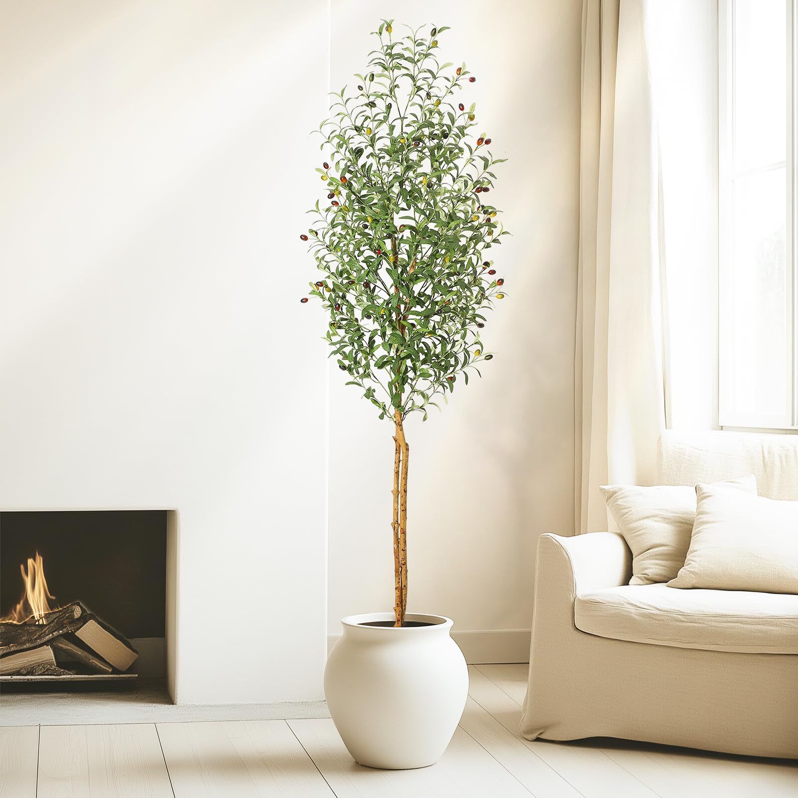 WhizMax Olive Trees Artificial Indoor 7ft Tall Faux Silk Plant White ...