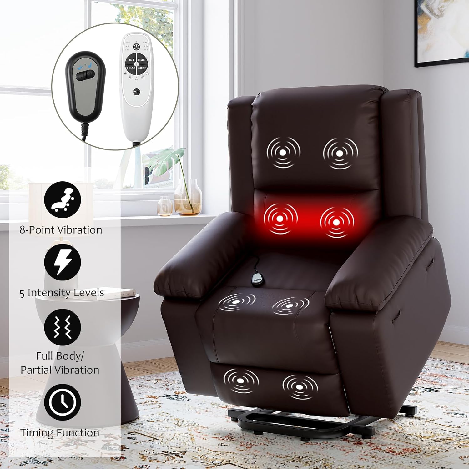 Garvee PU Leather Power Lift Recliner Chair with Massage and Heat ...