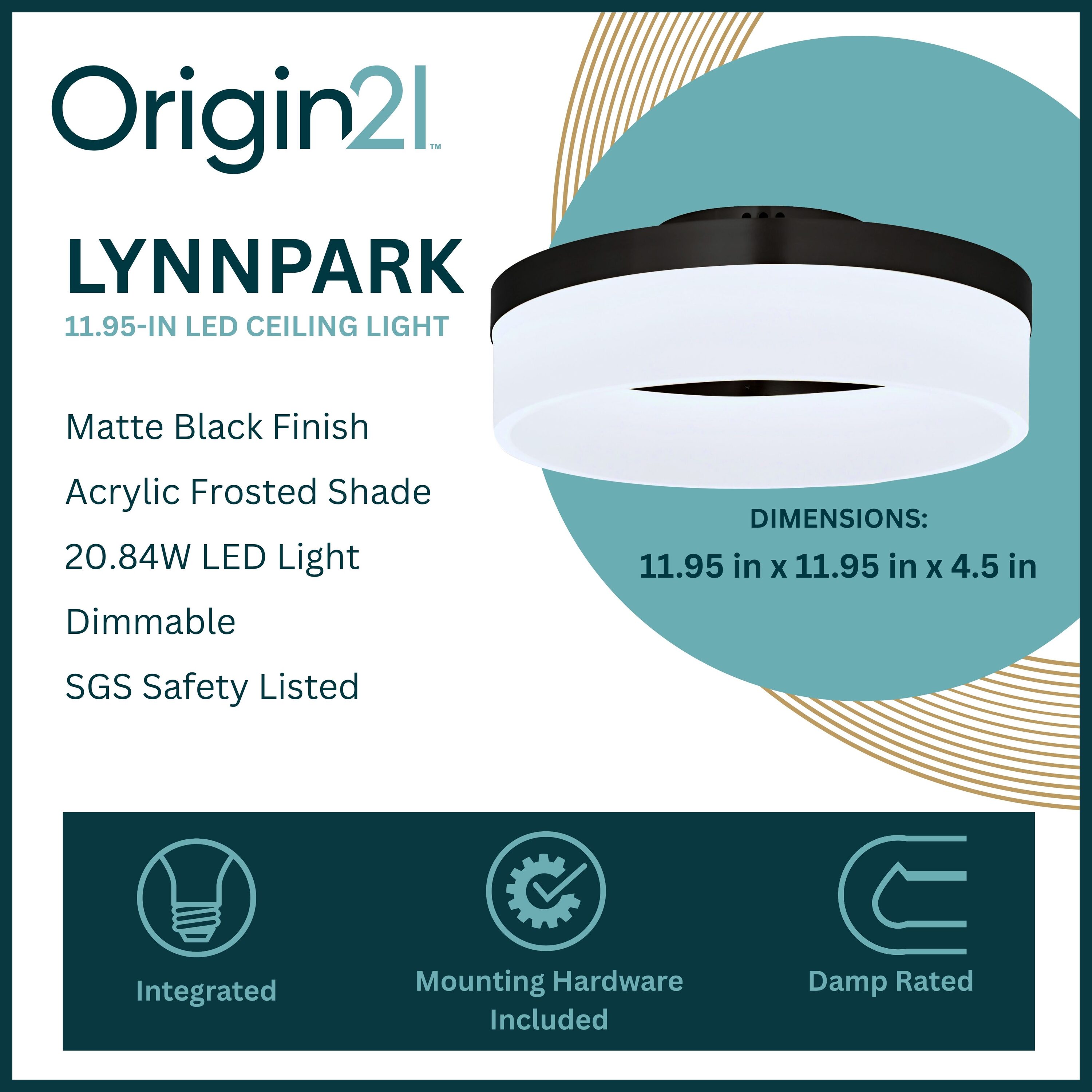 Origin 21 Lynnpark 1-Light 11.95-in Matte Black LED Flush Mount Light CLL11MBK at Lowes.com