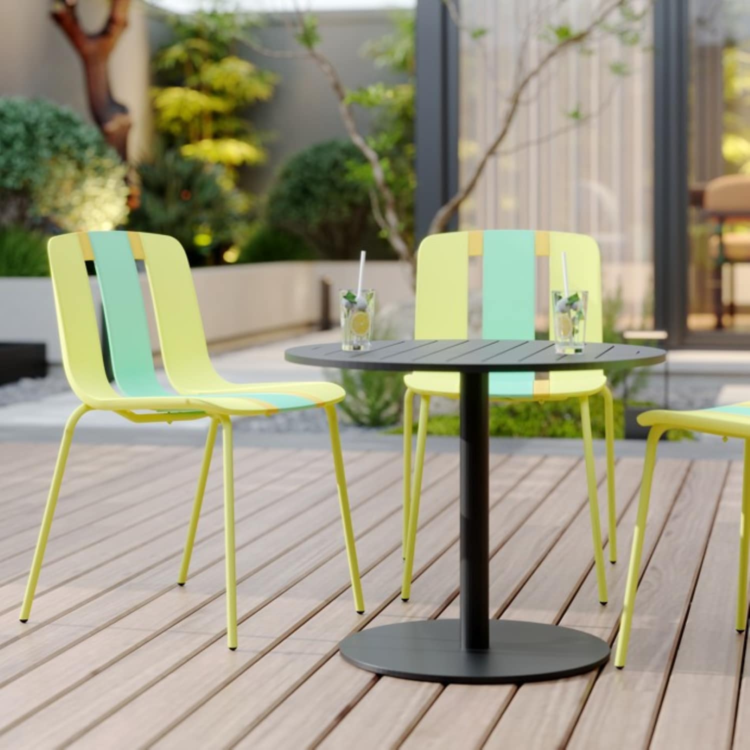 Homy Casa PMSCBC Garden Outdoor 4-Pack Striped Color Block Chairs Set ...