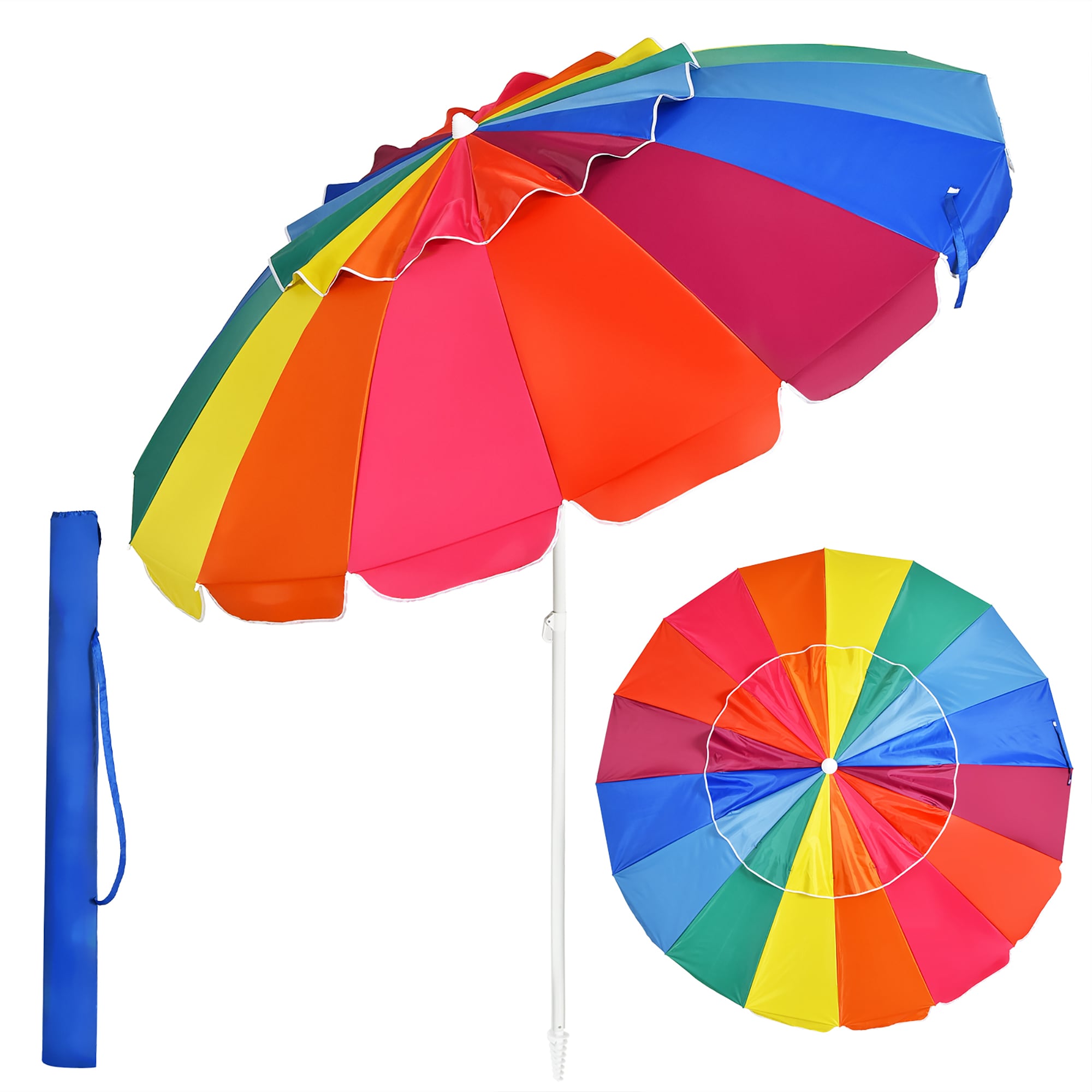 Costway 8 FT Beach Umbrella Outdoor Tilt Sunshade Sand Anchor withCarry ...