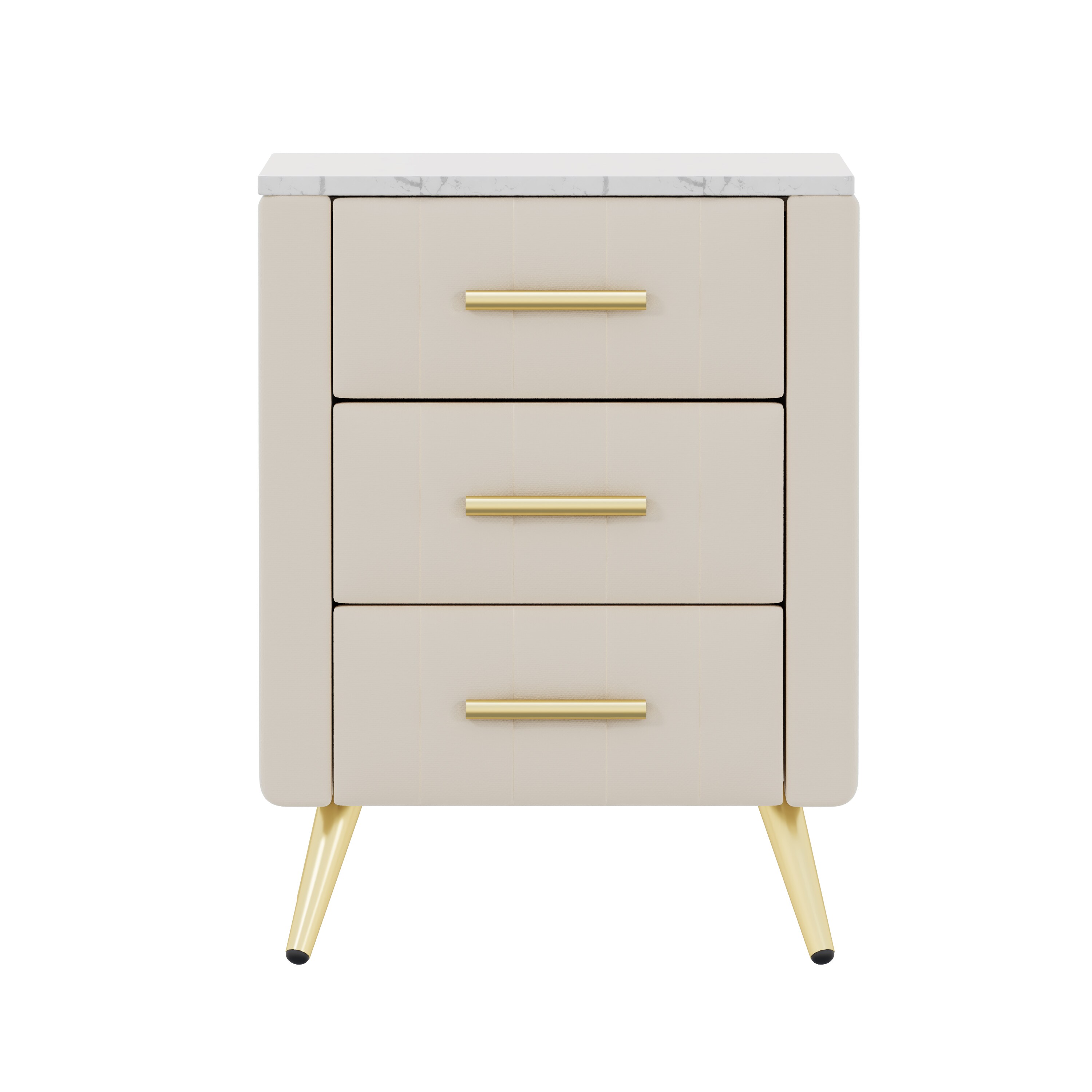 LUXEYARD Upholstered Wooden Nightstand with 3 Drawers and Metal ...