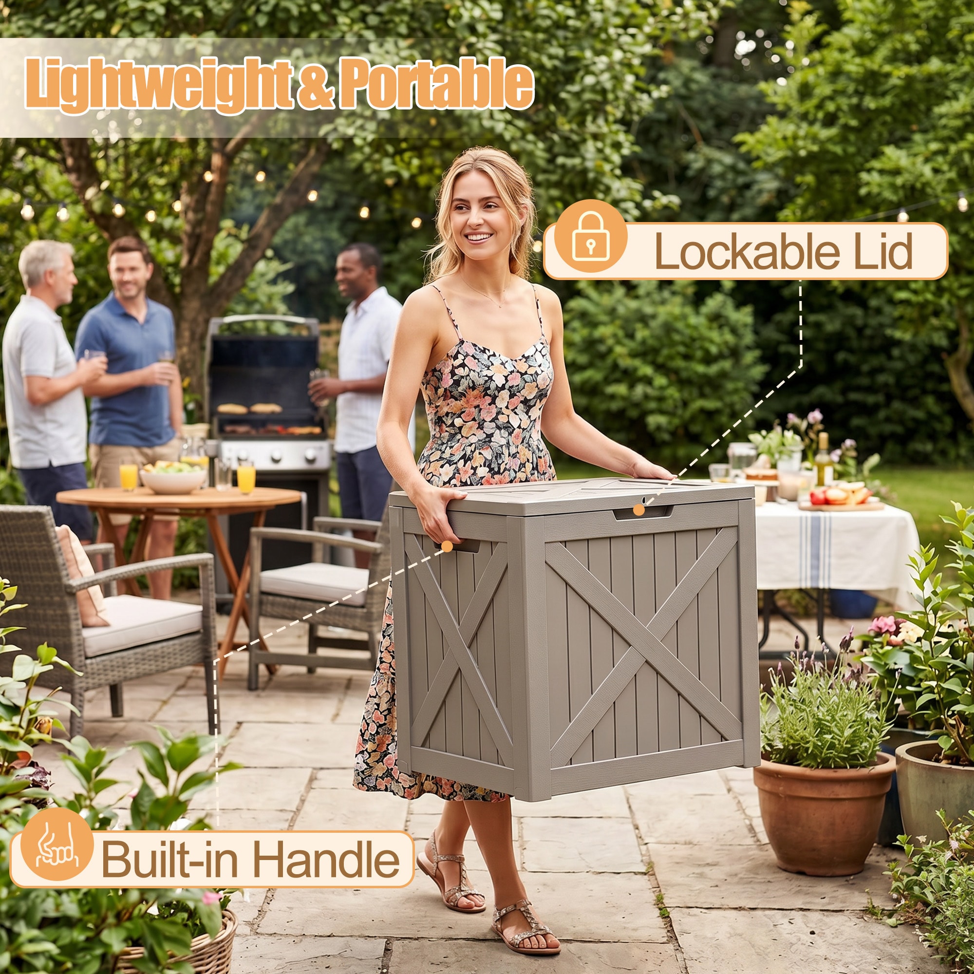 Patiozen 35-Gallon Gray Weather-Resistant Resin Outdoor Deck Box with ...
