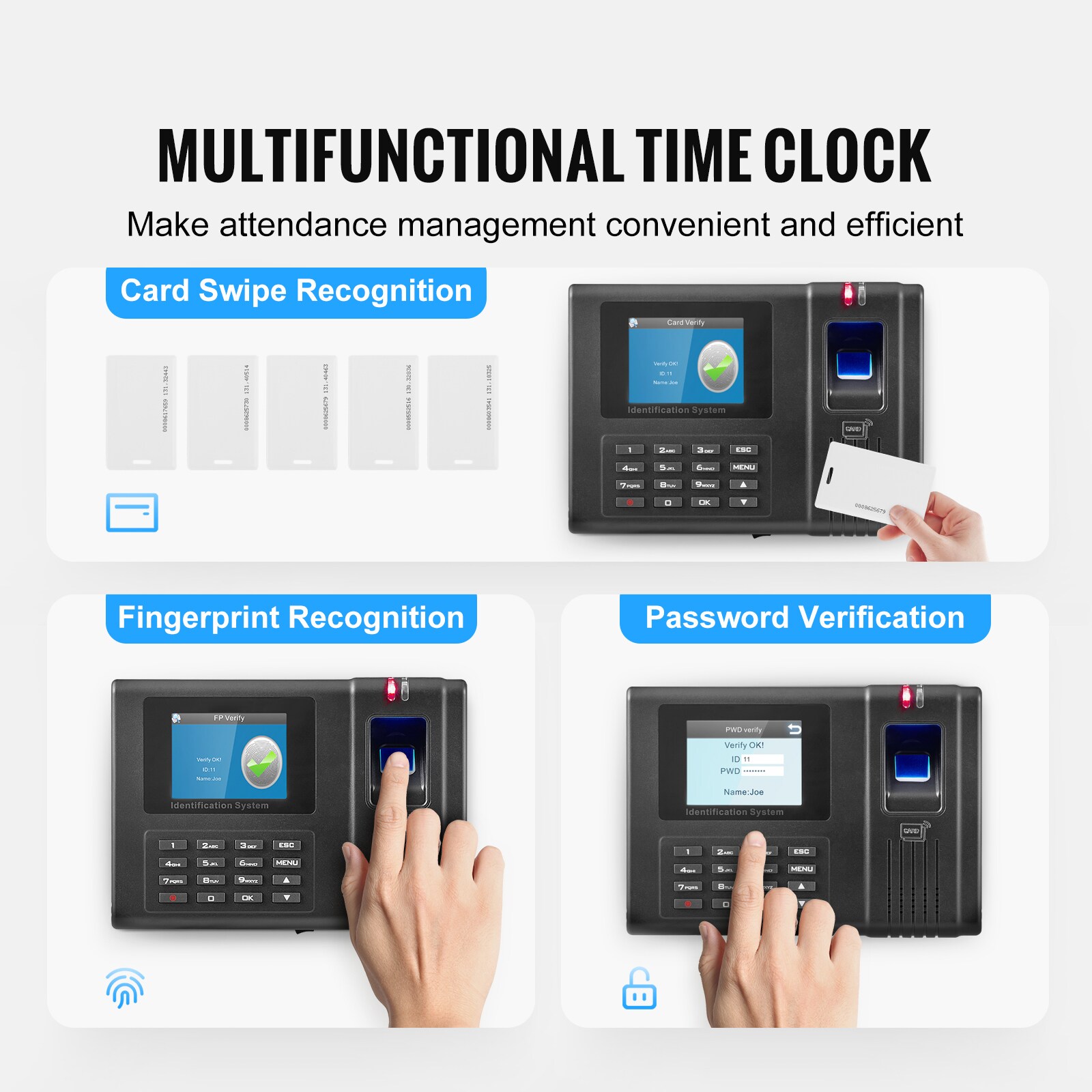 VEVOR Time Clock Fingerprint Time Clocks for Employees Small Business ...