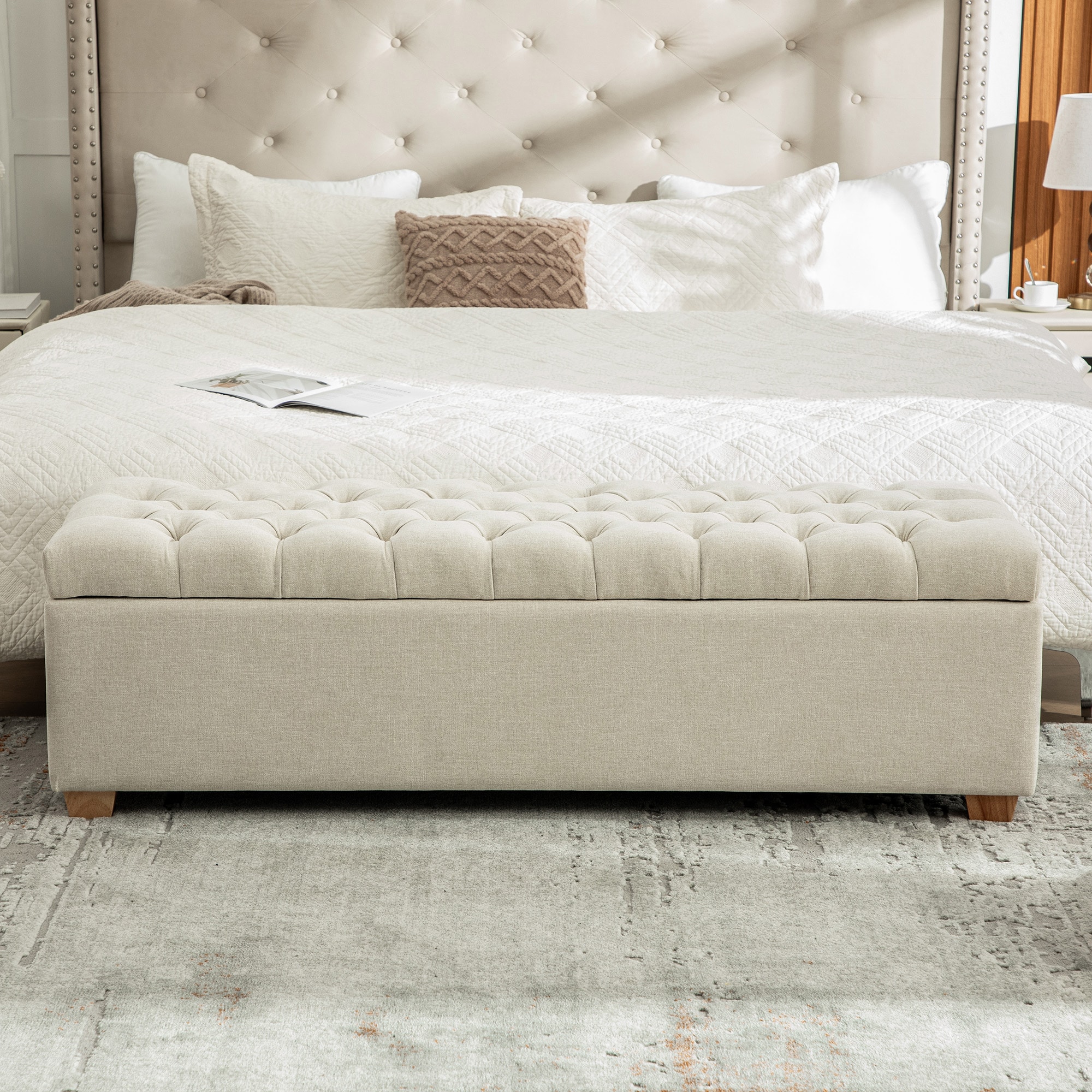 LUXEYARD 60.2 inch Wide Chenille Upholstered Storage End of Bed Bench ...