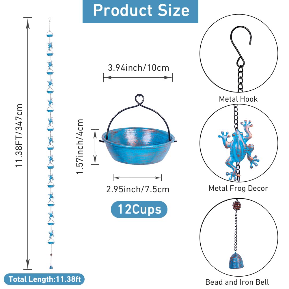 Afoxsos 1 Piece 11.4 Foot Rain Chain Blue and Gold Frog Design with 12 ...