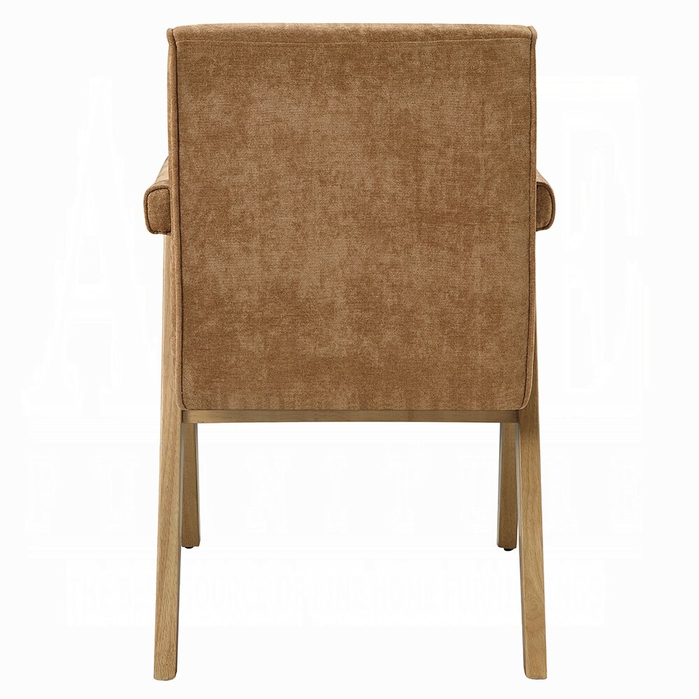 Benzara Sery Armchair Set of 2-Chocolate Brown Chenille Seat-Wood Legs ...
