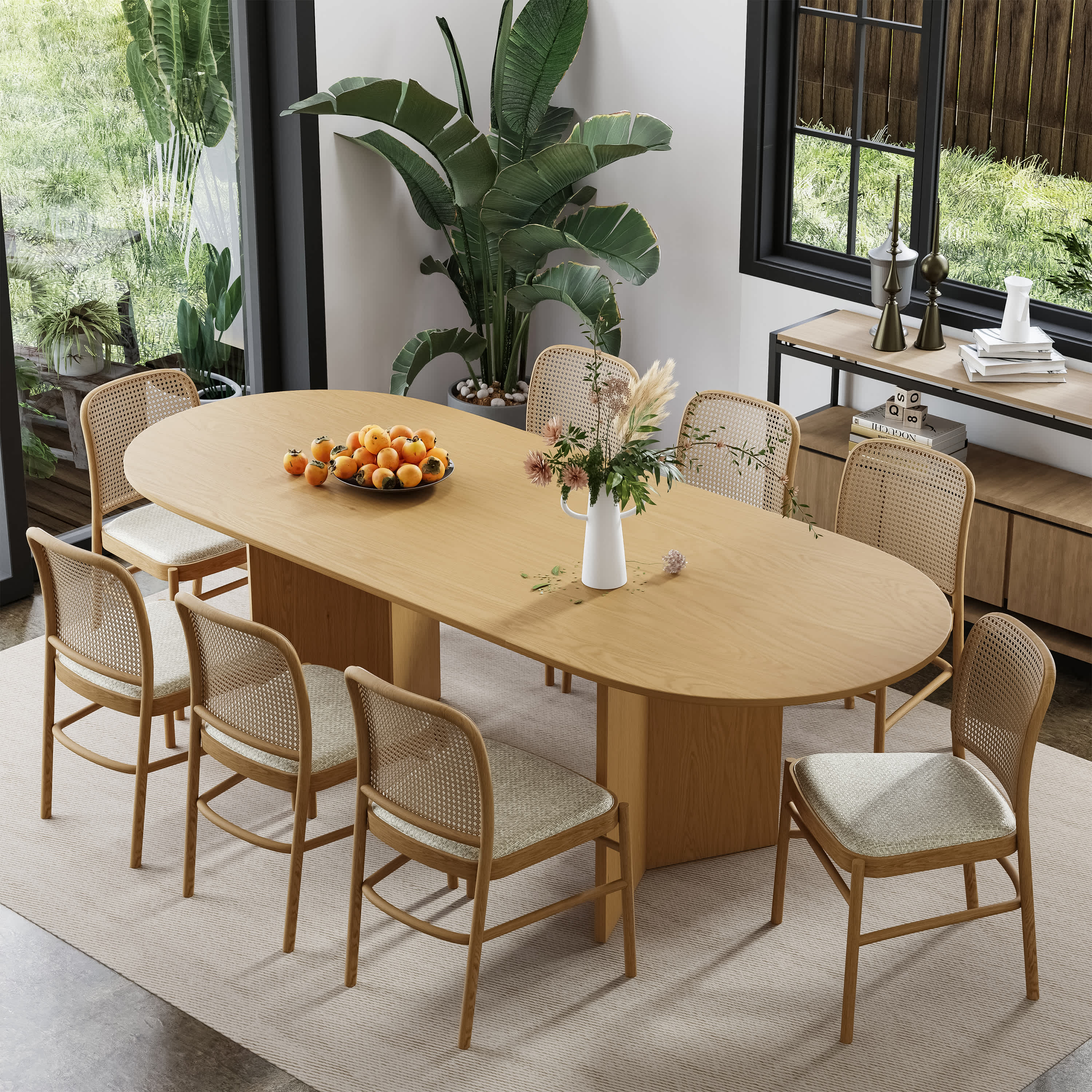 Misty Moon 79 Inch Farmhouse Large Oval Yellow Dining Table for 6-8 ...