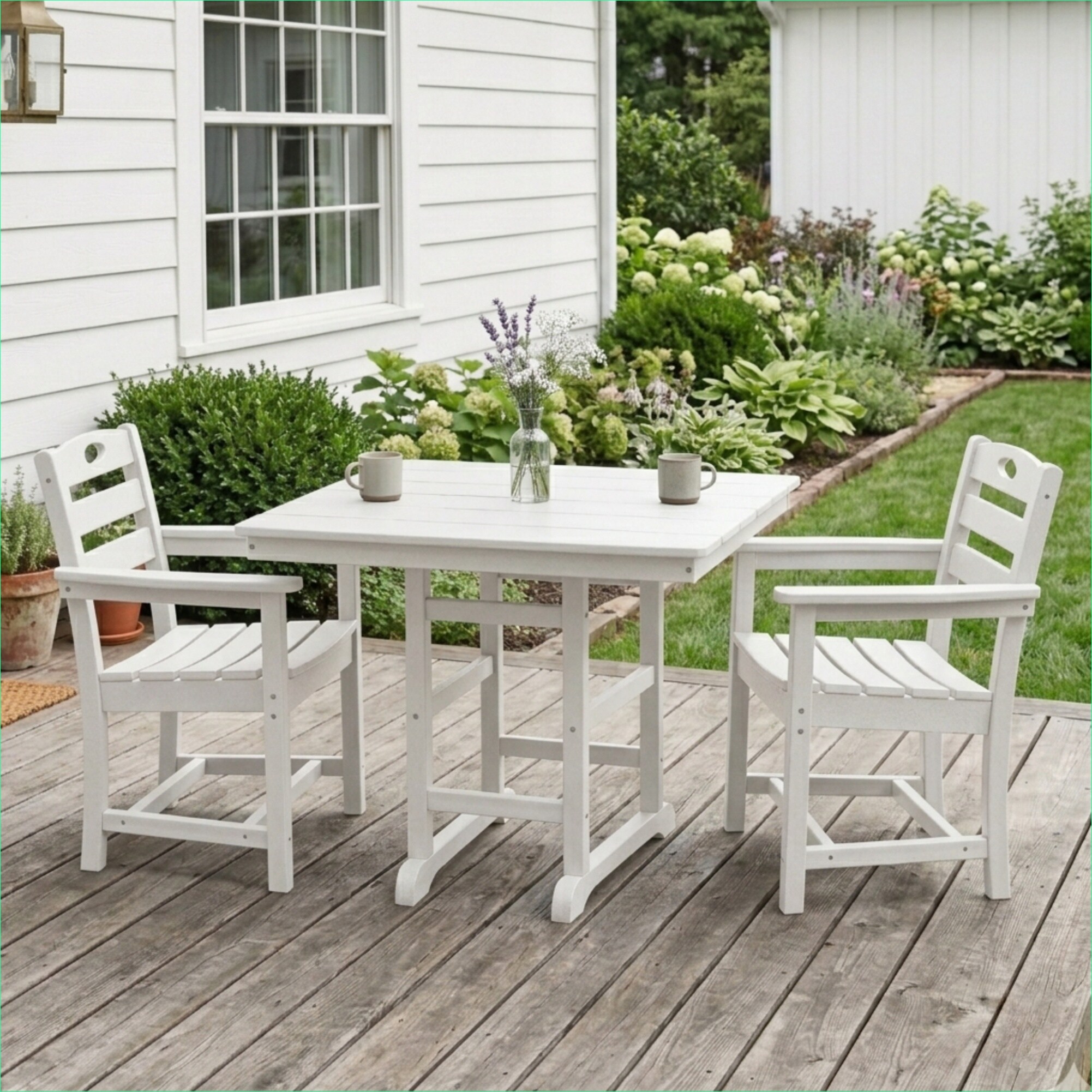 Watnature 2-Seat 3-Piece Patio Dining Set HDPE Classic White Compact ...