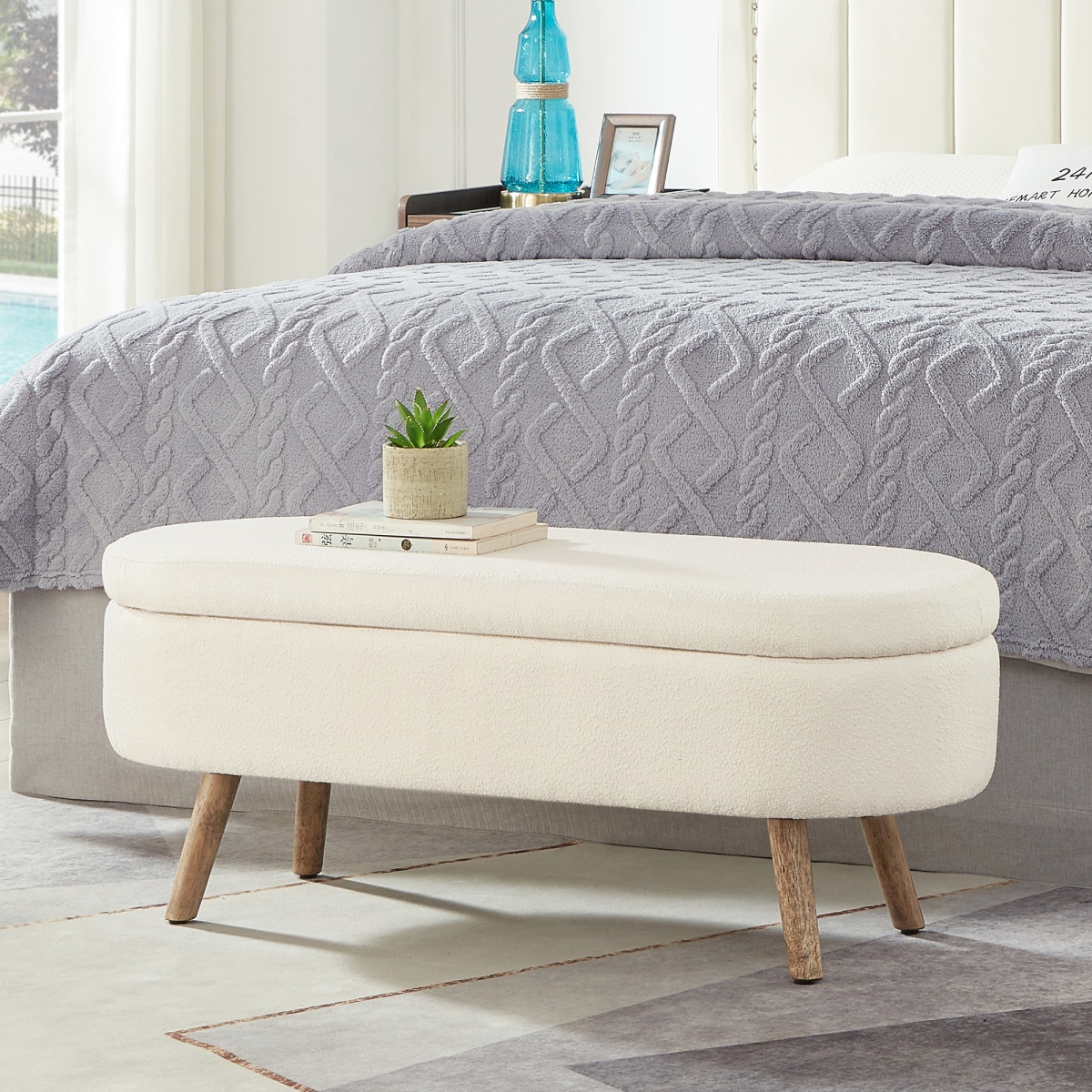 Streamdale Furniture Streamdale Luxury Oval Boucle Storage Ottoman ...