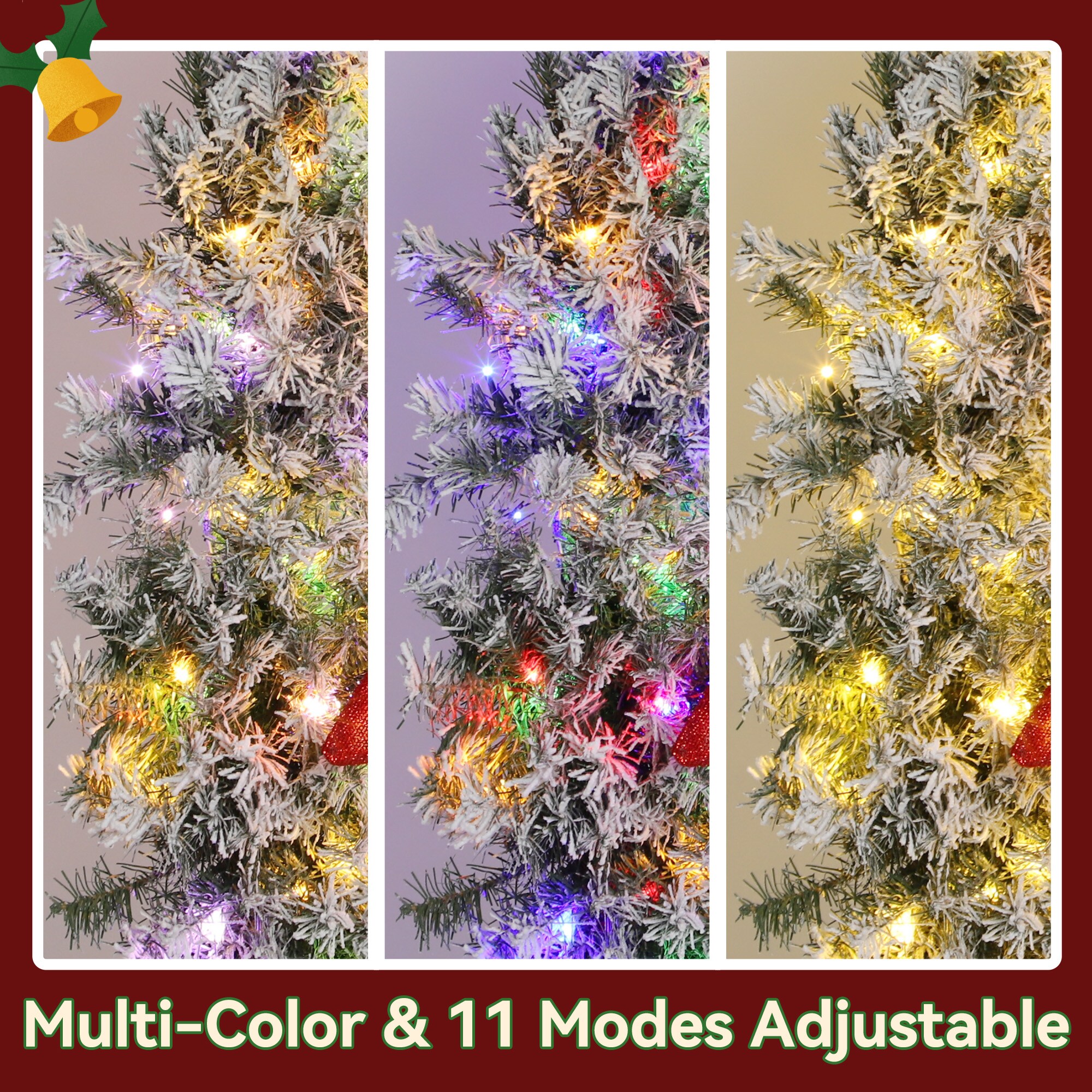 HomCom 36in Flocked Pre Lit Artificial Christmas Wreath with 3D Red Bow ...
