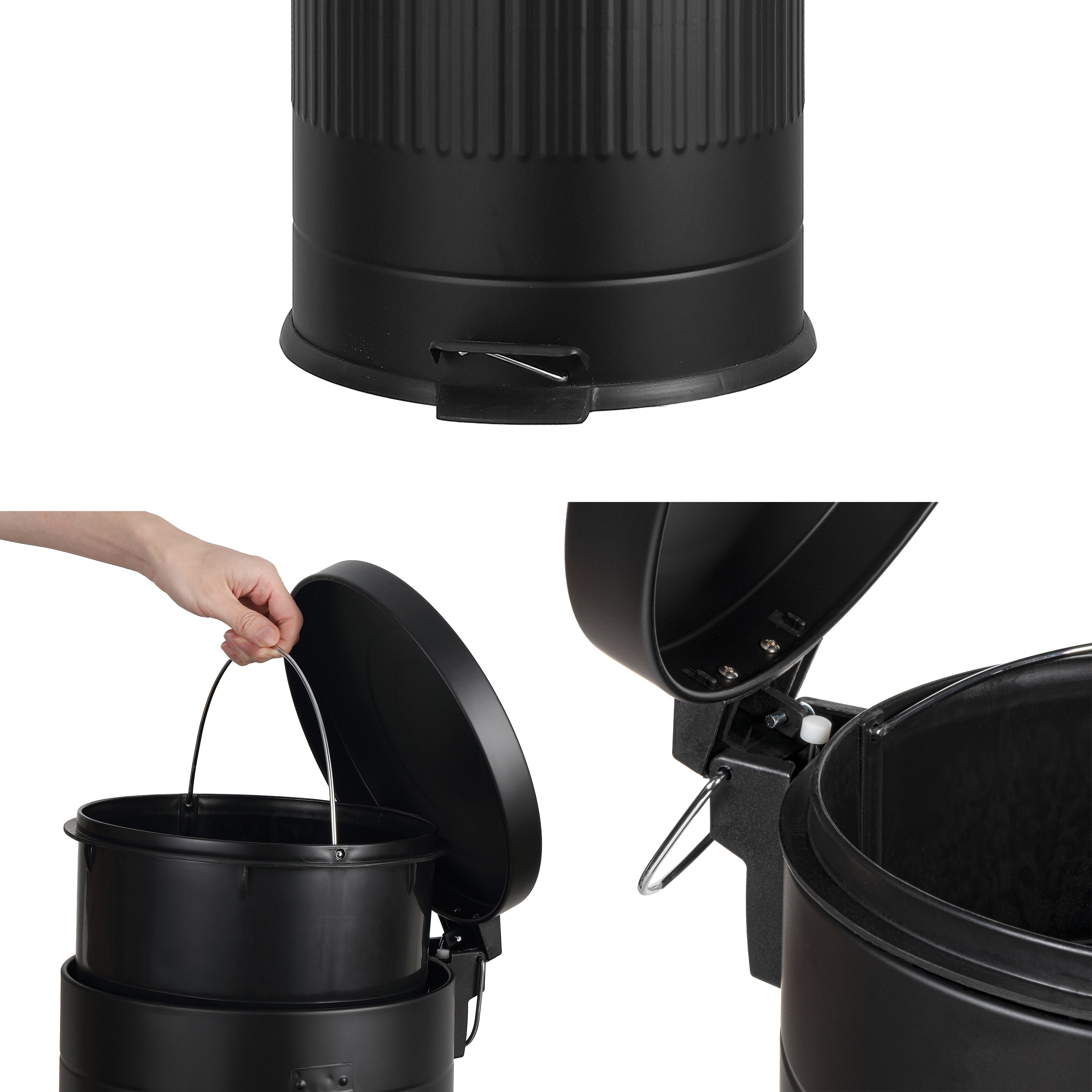 happimess 9.3 Gallon Charcoal Black Metal Indoor Kitchen Step Trash Can ...