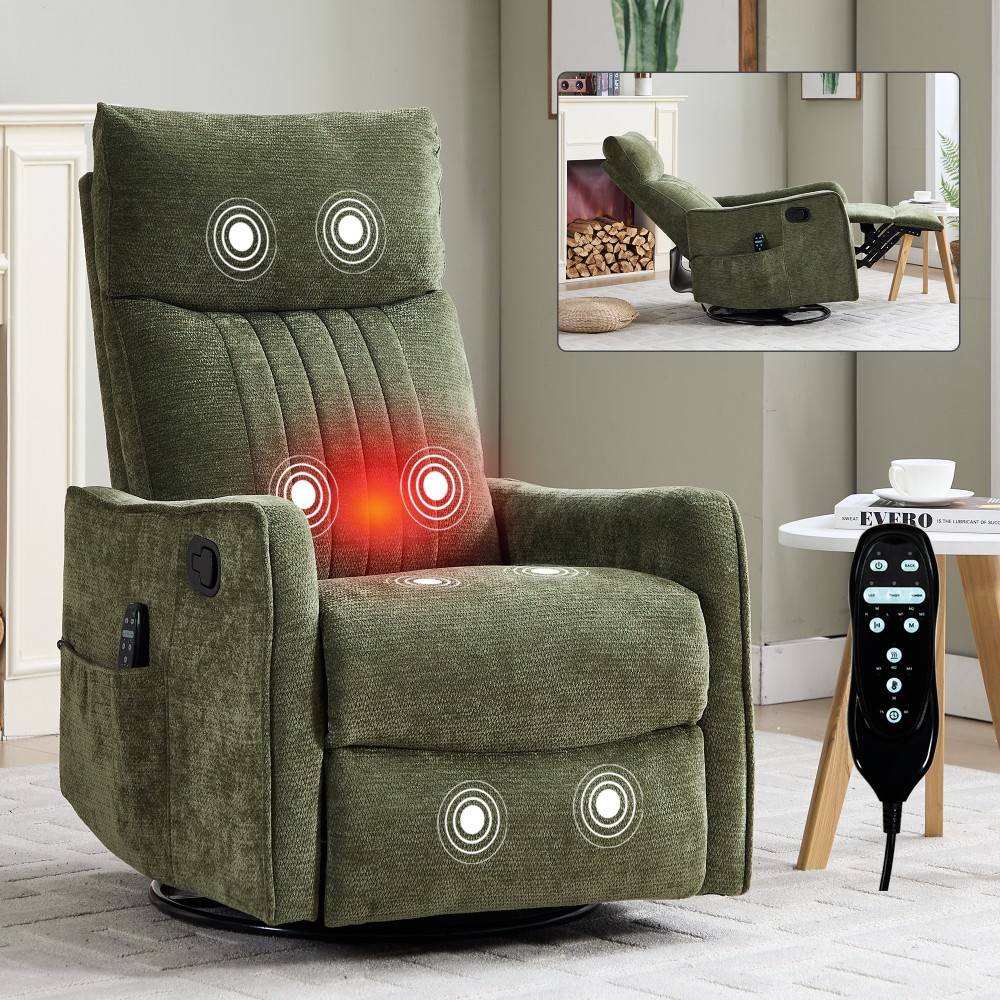 Coolbibila Green Chenille Manual Recliner Chair with Heat Massage ...