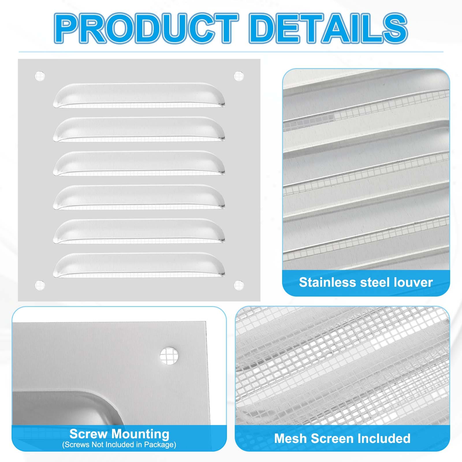 PATIKIL 6 x 6-Inch Aluminum Vent Cover Screen Air Grille Ventilation ...