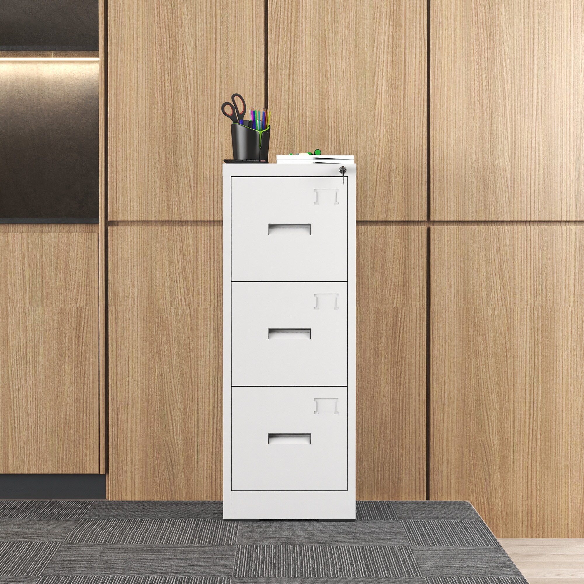 White 3-Drawer 15.16-in File Cabinet with Lock and Card Slot Metal ...