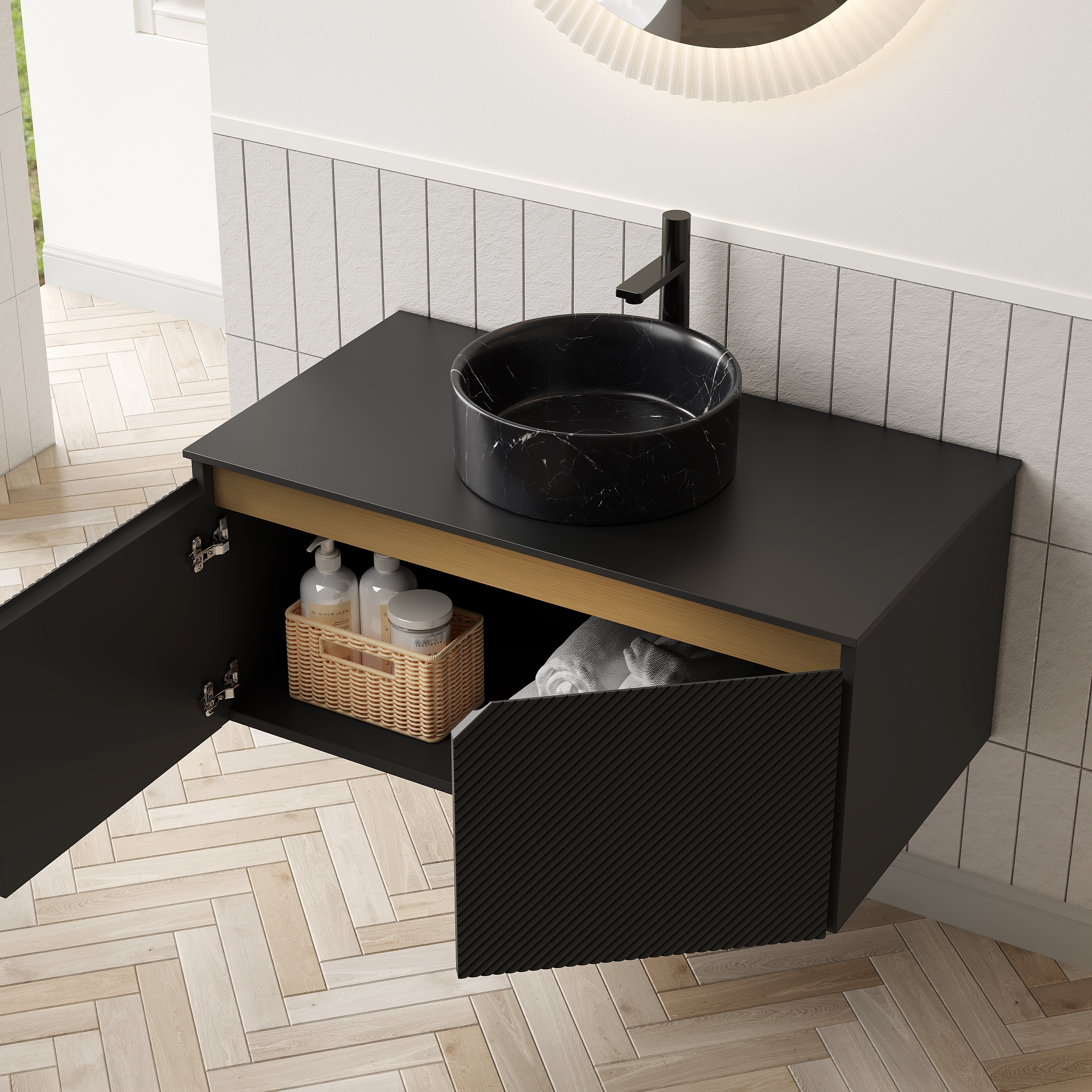 LOVMOR Black 36-inch Plywood Single Sink Bathroom Vanity Black Sintered ...