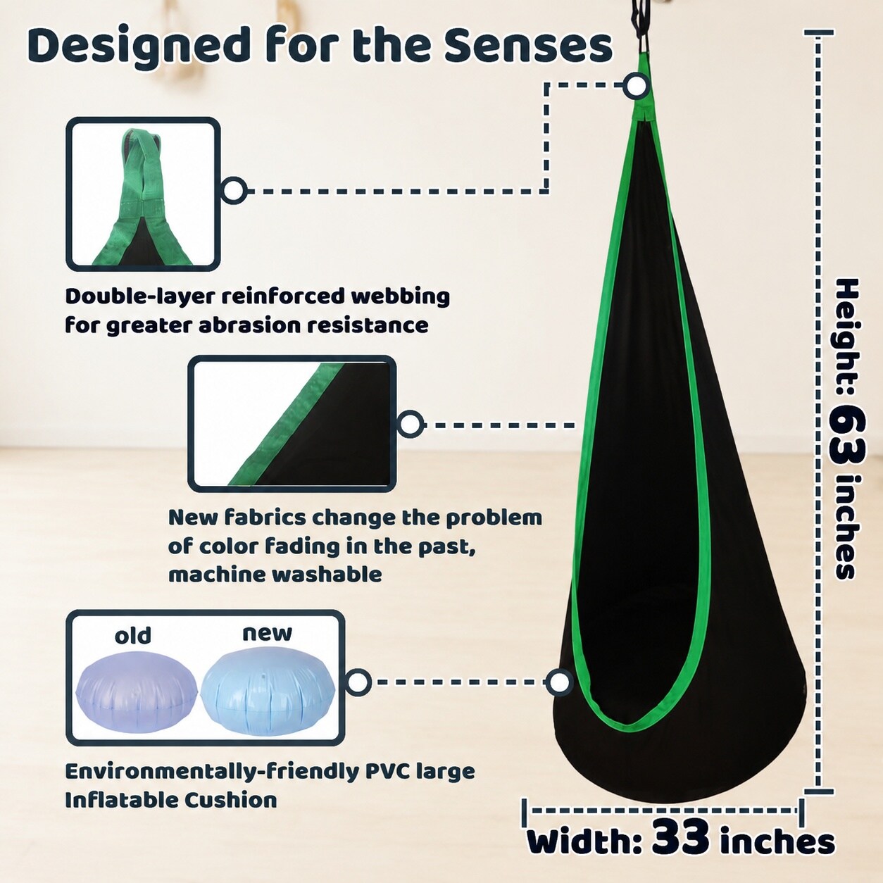 Aoibox Sensory Pod Hammock Swing for Kids with Inflatable Cushion and ...