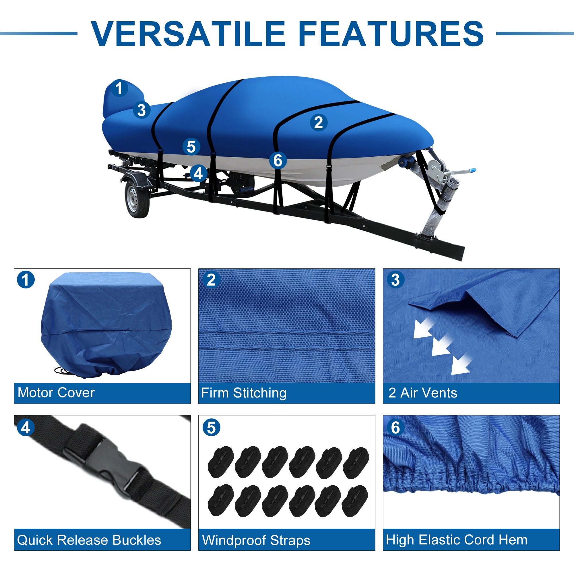 Unique Bargains Trailerable Boat Cover 600D Marine Grade PU Lined Bass ...