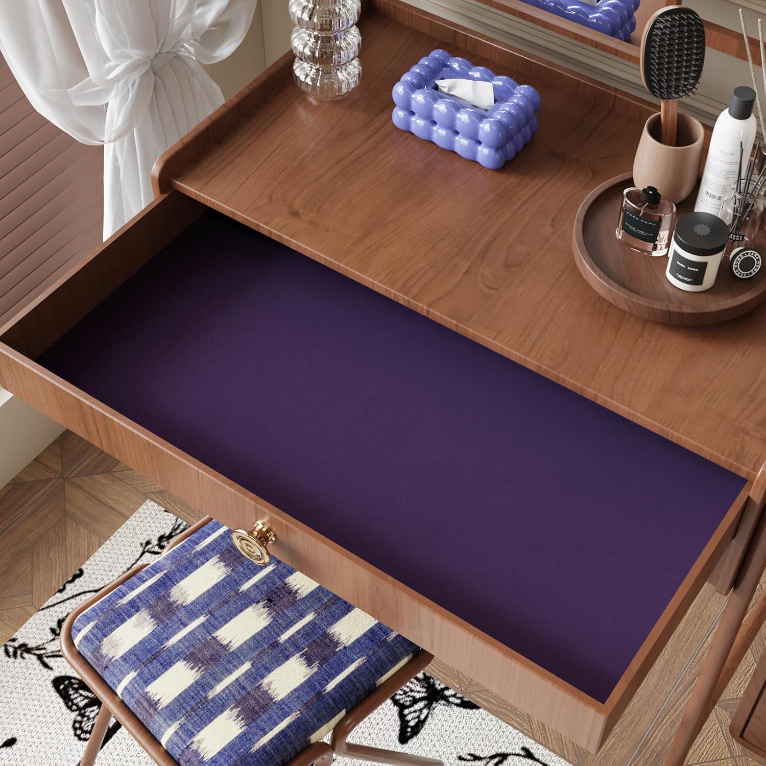 VEELIKE Purple Wallpaper Peel and Stick Velvet Drawer Liner for Jewelry ...