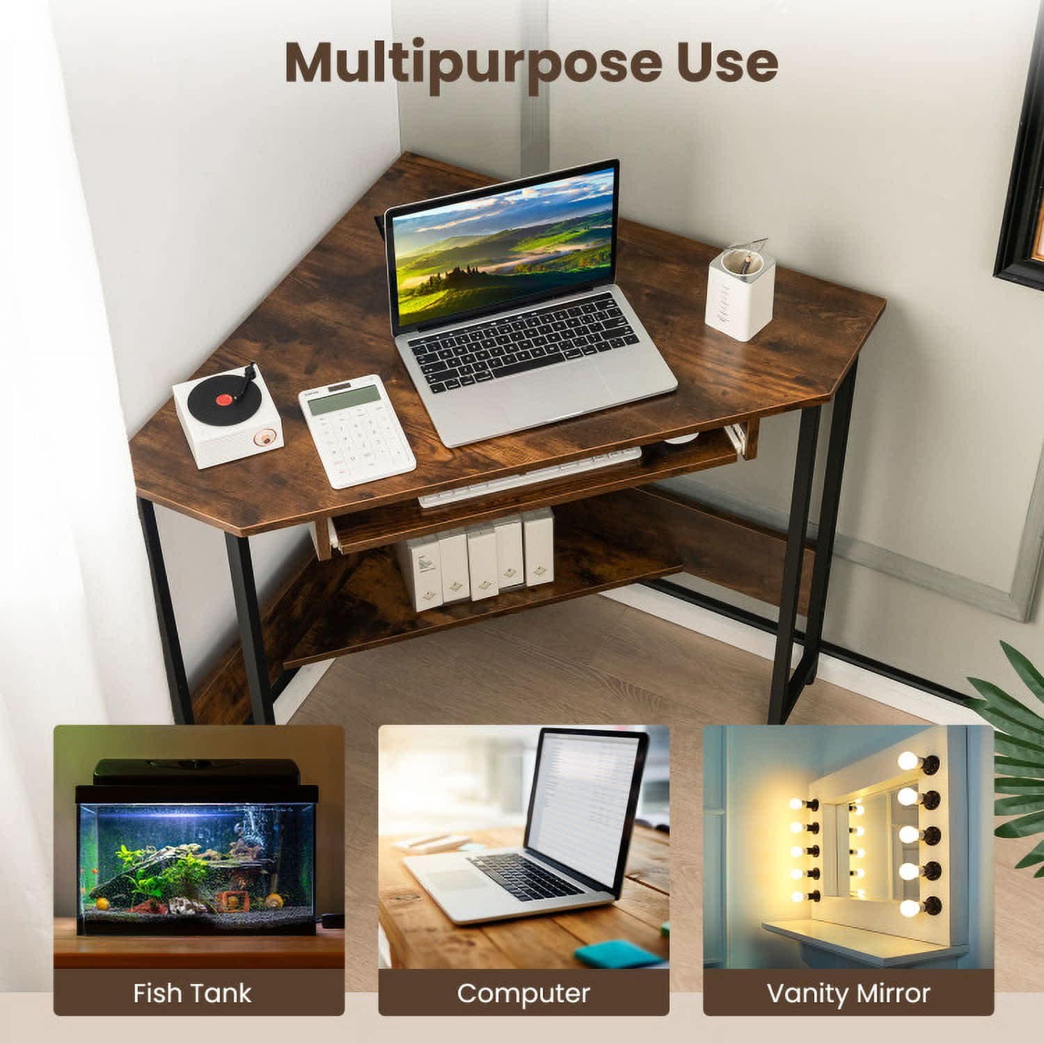 VERYKE Triangle Corner Desk with Charging Station Keyboard Tray ...