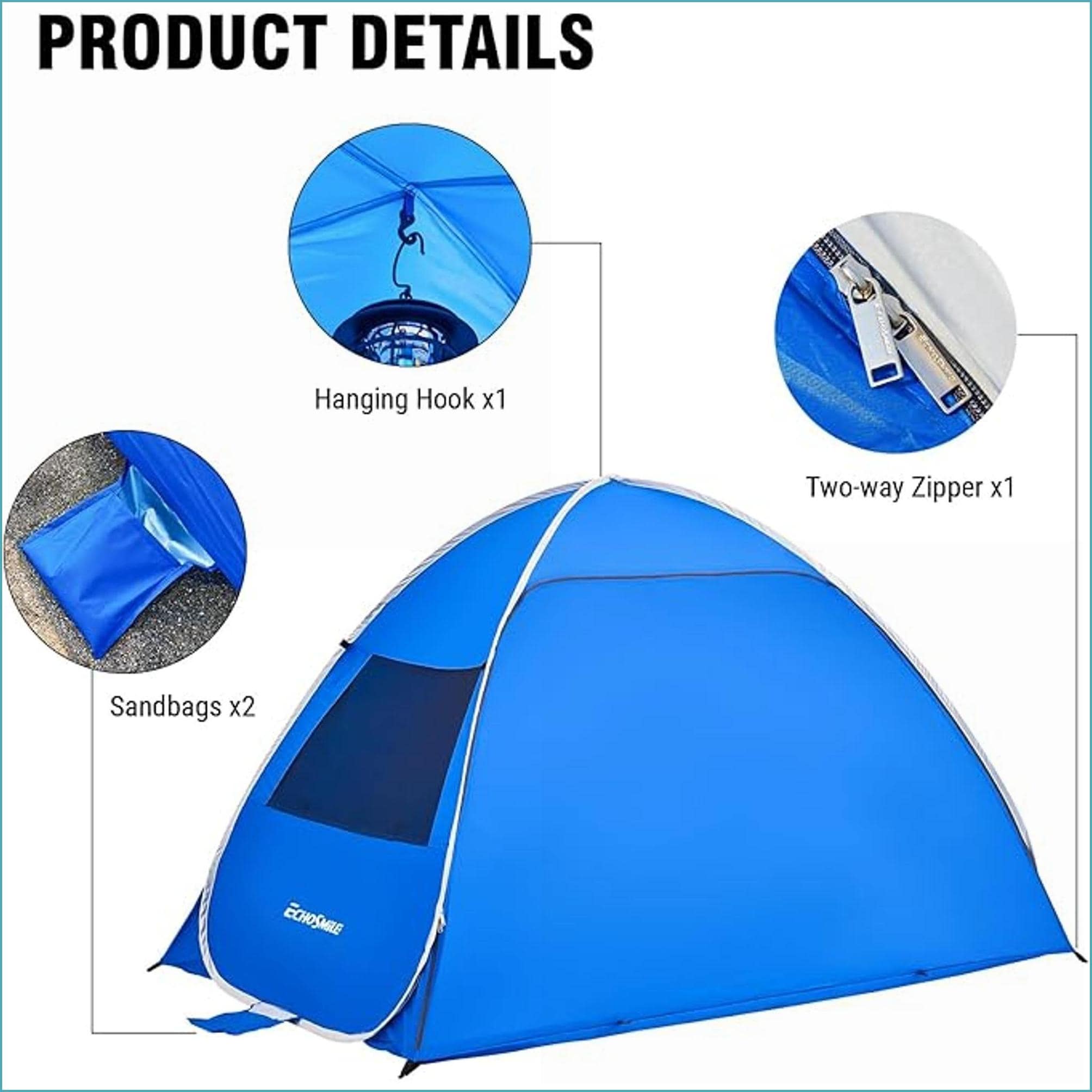 Watnature Beach Tent Sun Shelter for 3/4 Person Portable Beach Umbrella ...