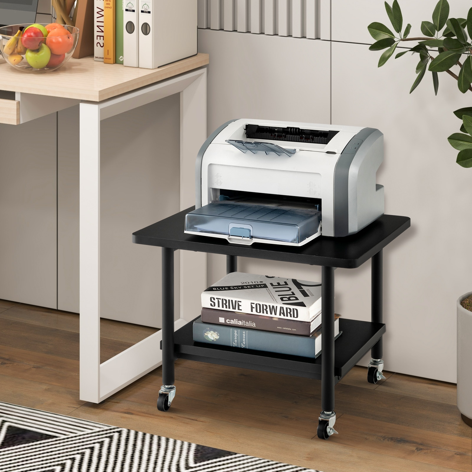 Slickblue Under Desk Printer Stand with Storage Shelf- 4 Wheels and ...