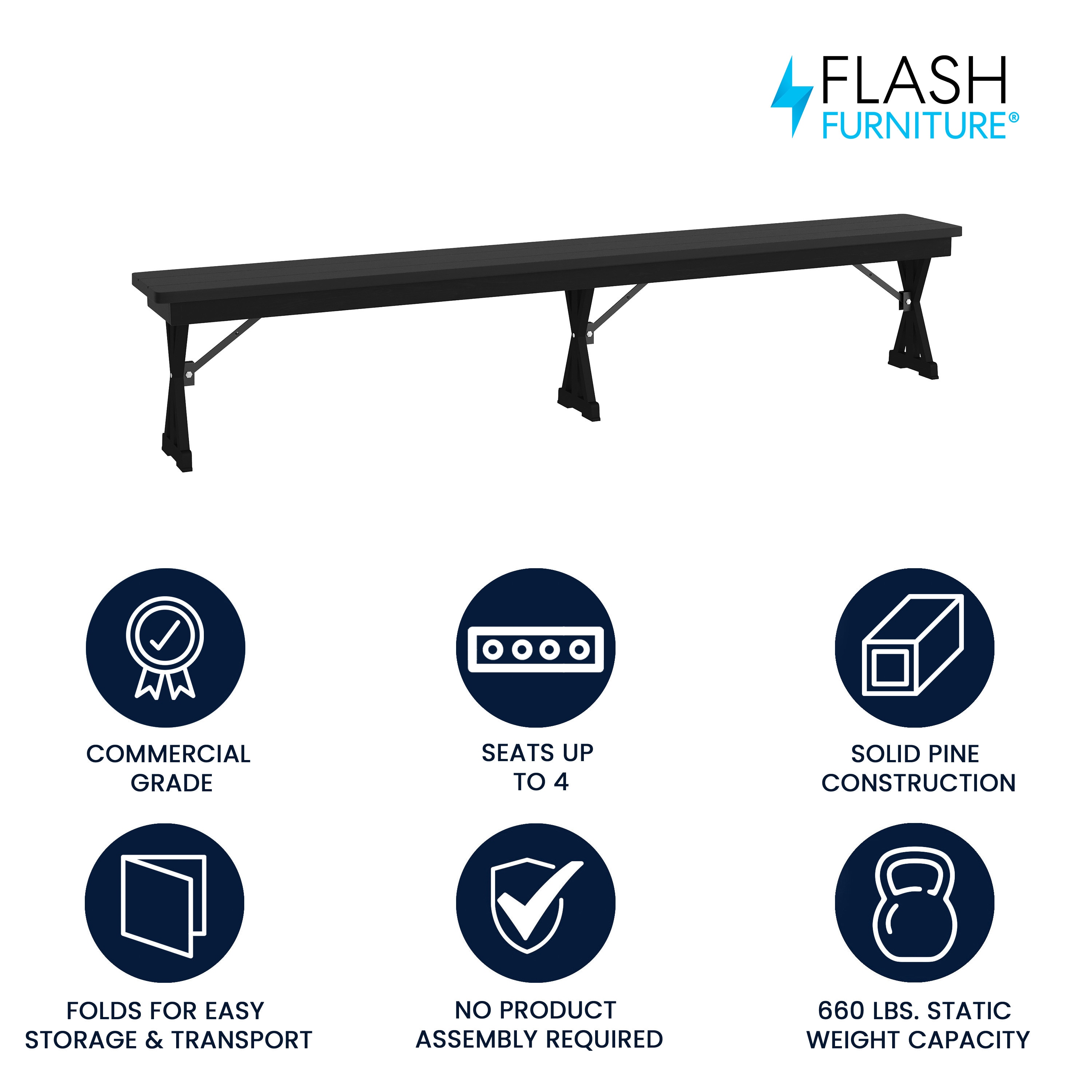 Flash Furniture HERCULES 8-ft x 12-in Black Wash Commercial Antique ...