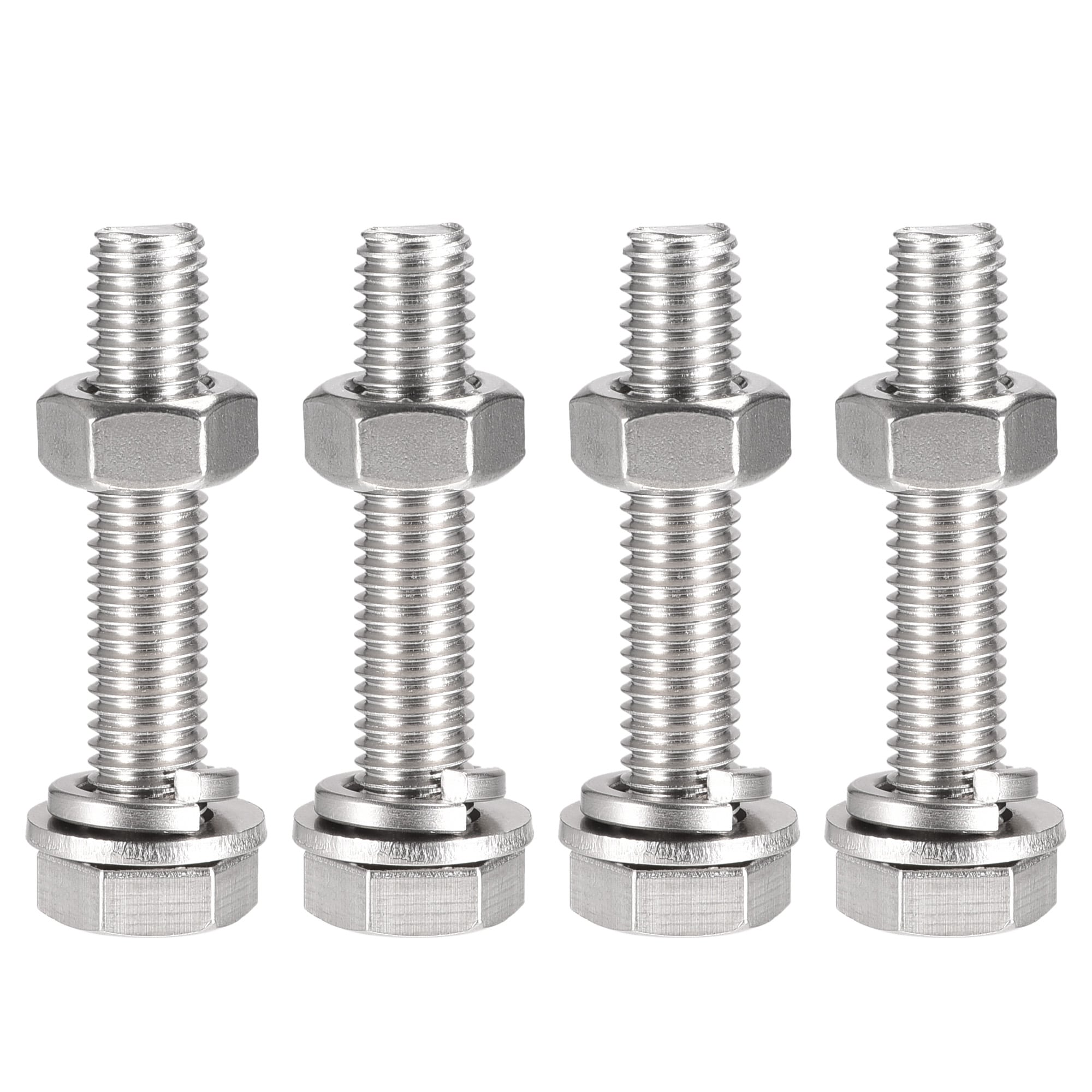 Unique Bargains 4 Sets M10 x 55mm Hex Head Screws Bolts Nuts Flat and ...