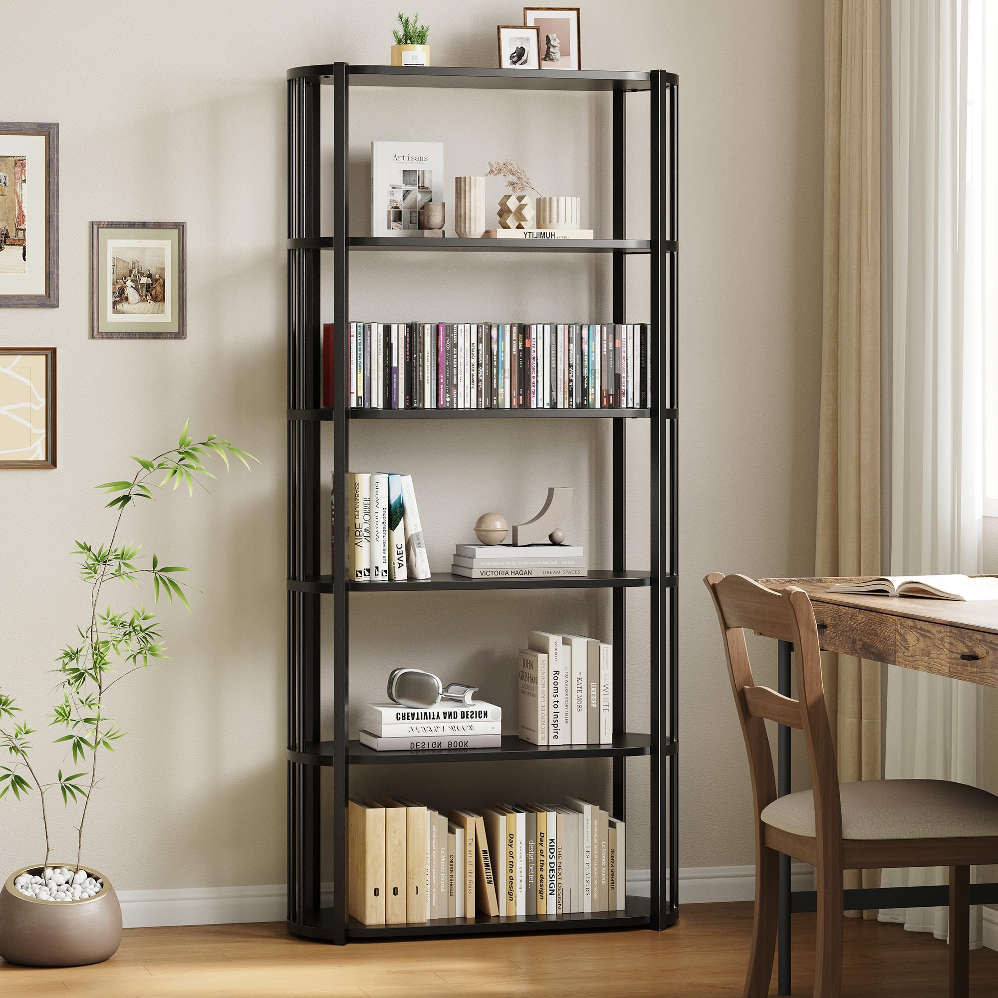 Garvee Six Tier Tall Bookshelf Industrial Slim Design Sturdy Steel ...