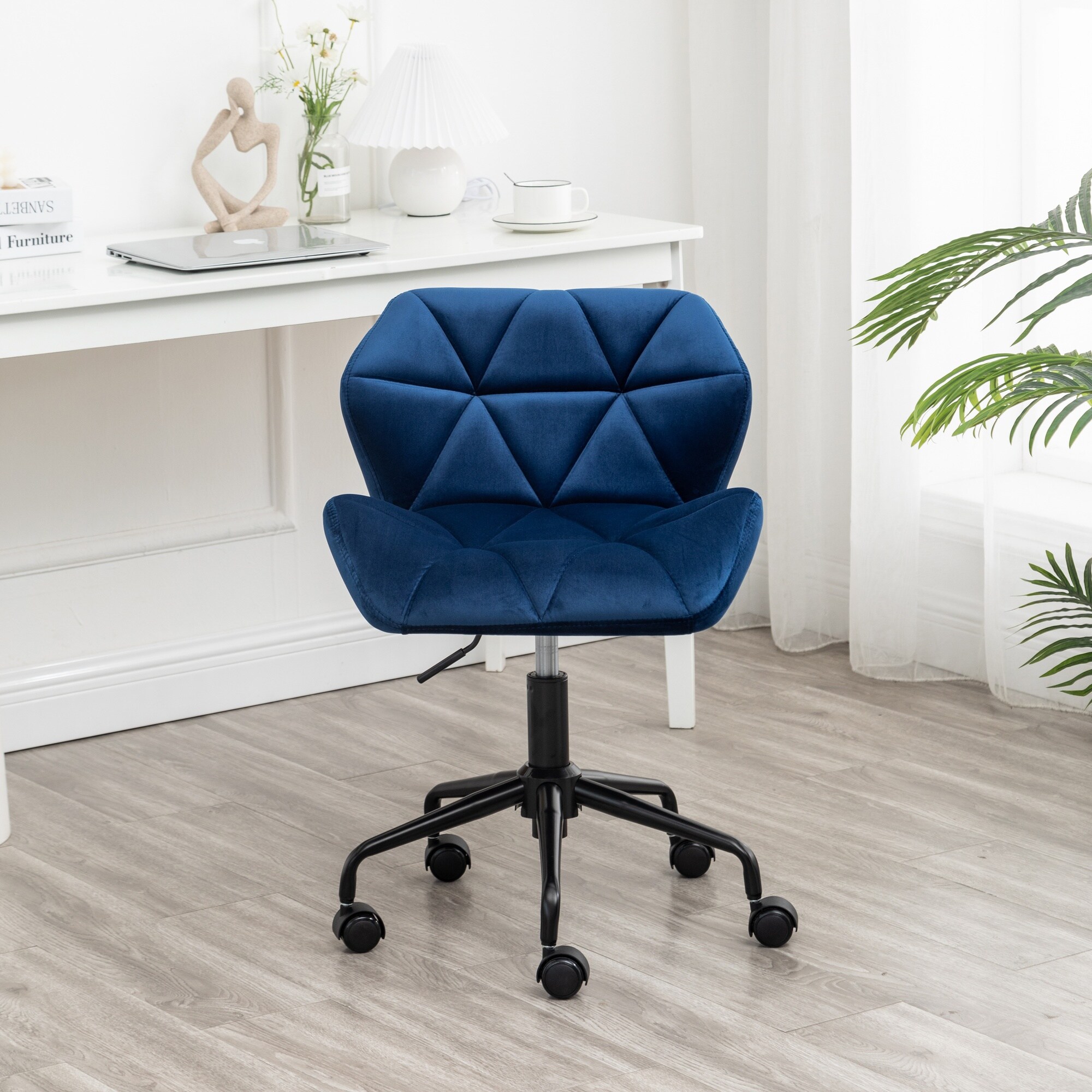 HyperDrop Cart Blue Diamond Tufted Fabric Swivel Office Chair with ...
