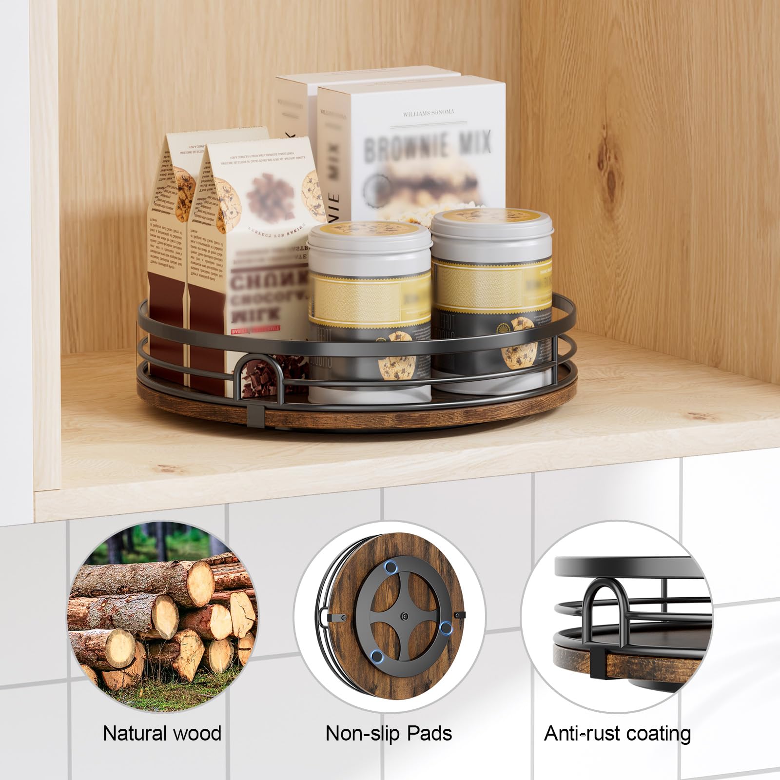Etokfoks 9 inch wooden lazy susan turntable organizer for kitchen ...