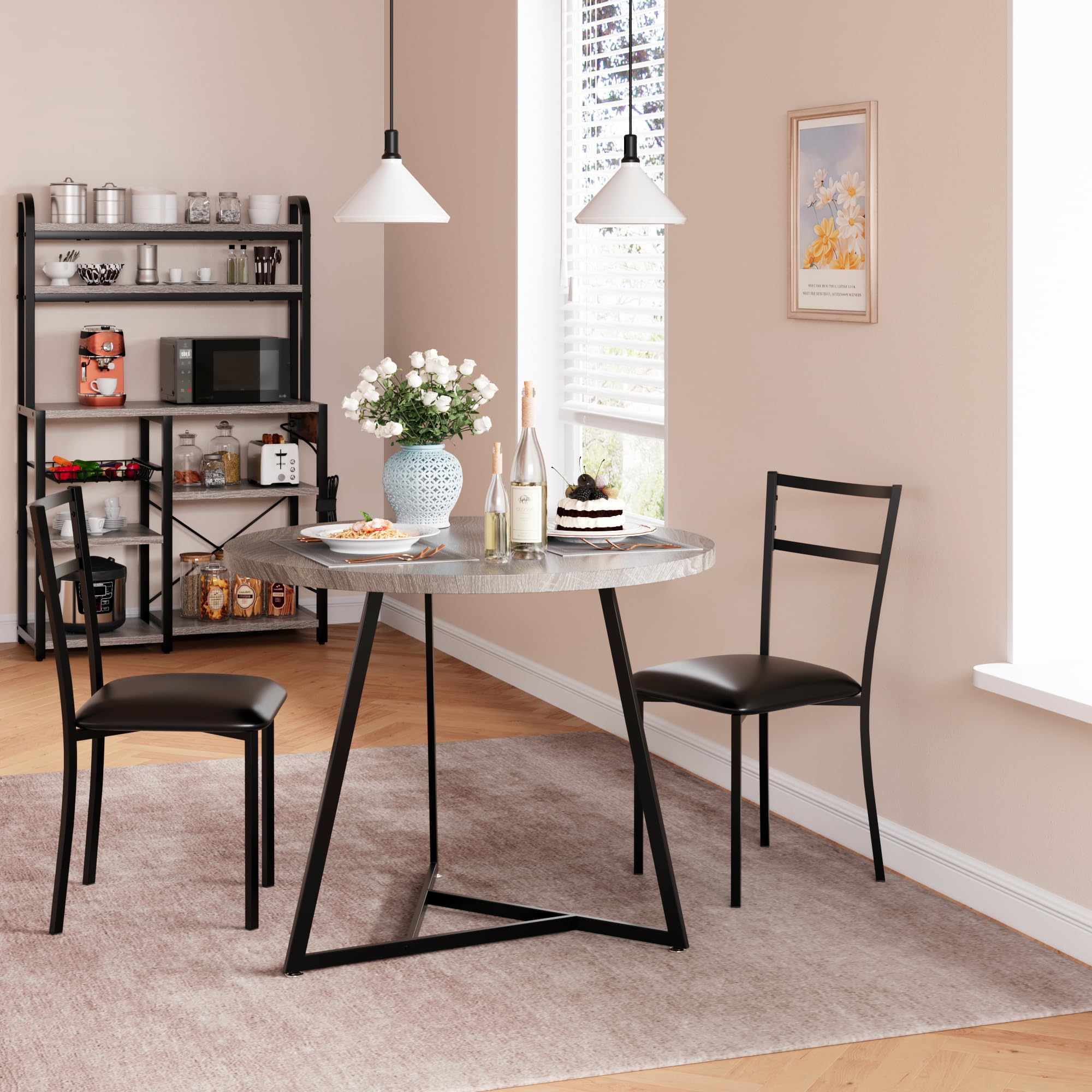 Garvee Round Dining Table Set for 2 Kitchen Table with 2 Upholstered ...