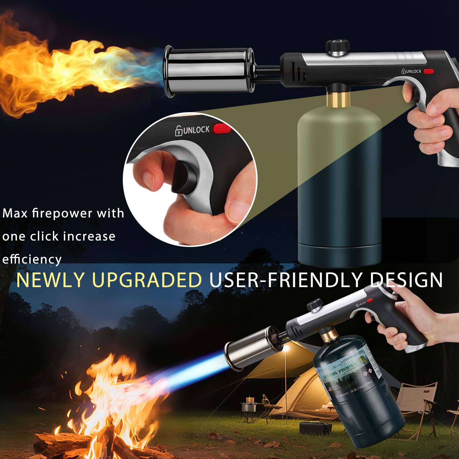 Etokfoks Propane Torch Gun One Press Max Flame Adjustable High Heat ...