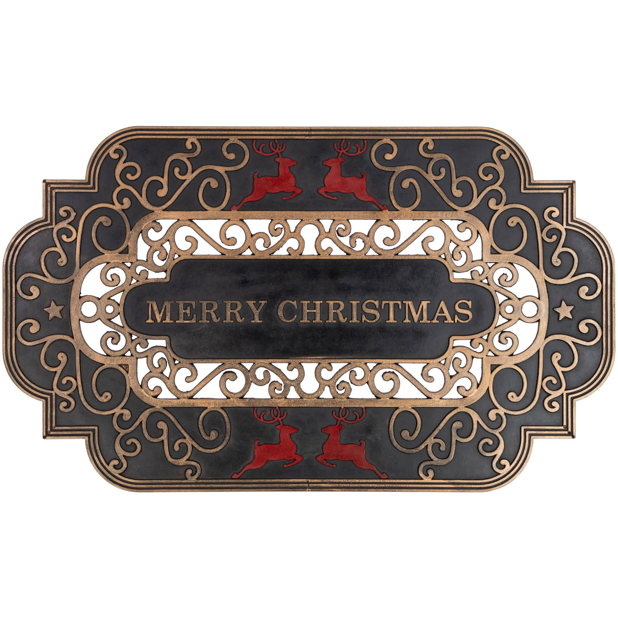 Northlight Black and Copper Reindeer Merry Christmas Doormat 18 inch x ...