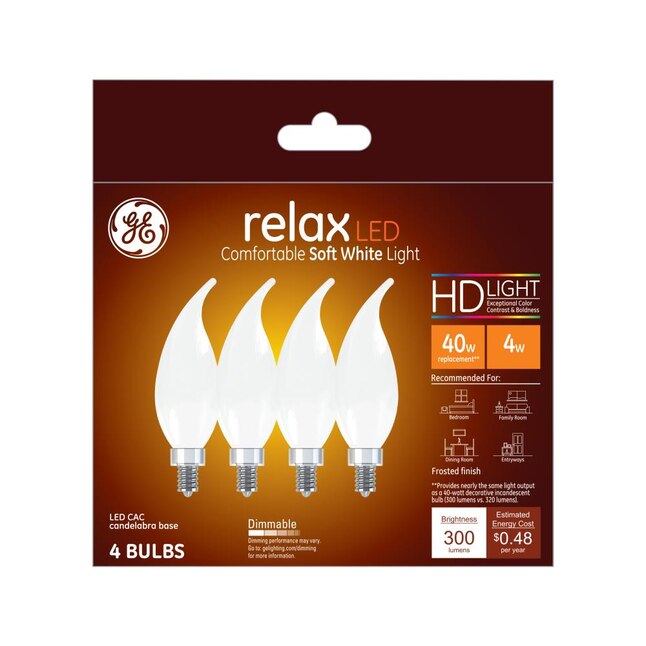 GE Relax 40-Watt EQ CAC Soft White Candelabra Base (E-12) Dimmable ... GE Relax 40-Watt EQ CAC Soft White Candelabra Base (E-12) Dimmable ...