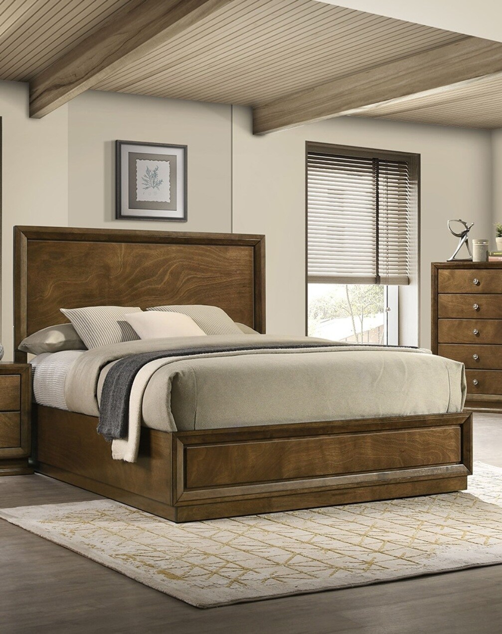 LUXEYARD Bed Walnut Wooden Panel Bedframe High HB Bedroom Furniture ...