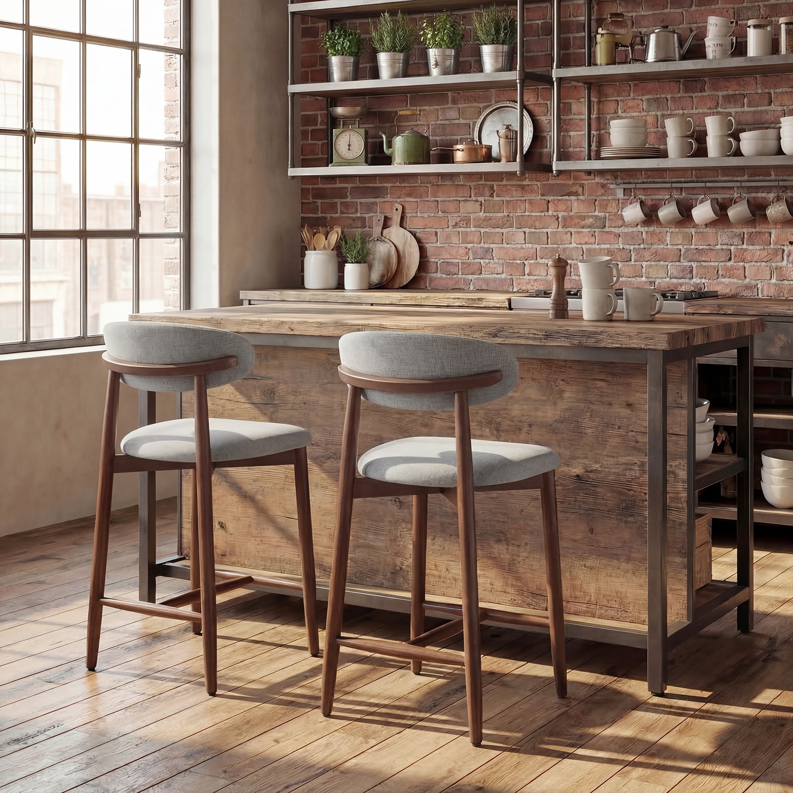 Colamy 25-in H Light Grey Upholstered Counter Height Bar Stool 2-Pack ...