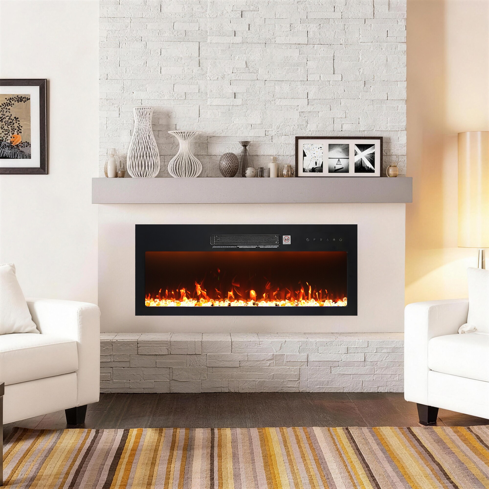 IHOMEadore 36-in W Black Wall mount Fan-forced Electric Fireplace with ...